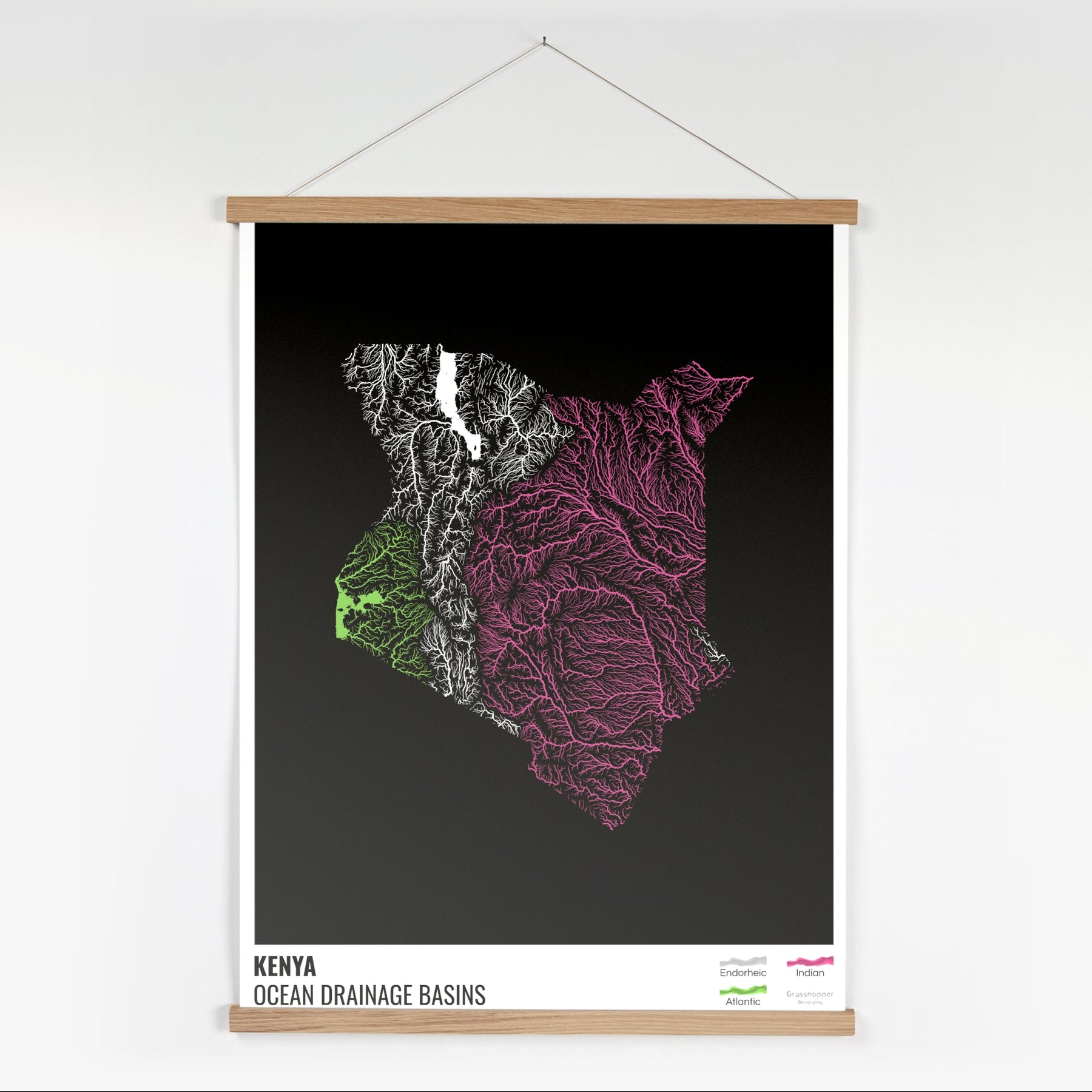 Kenya Ocean Drainage Basin Map Black With Legend V1 Fine Art Prin