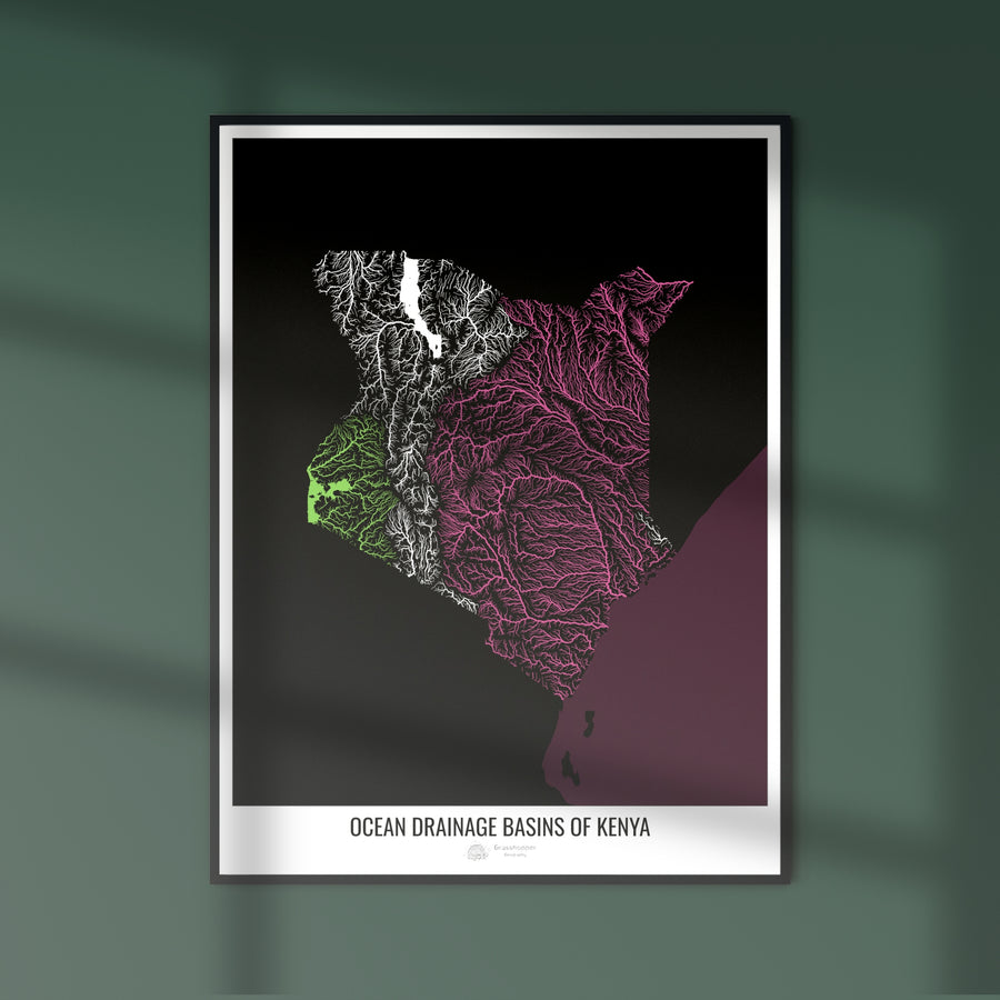 Kenya Ocean Drainage Basin Map Black V2 Photo Art Print