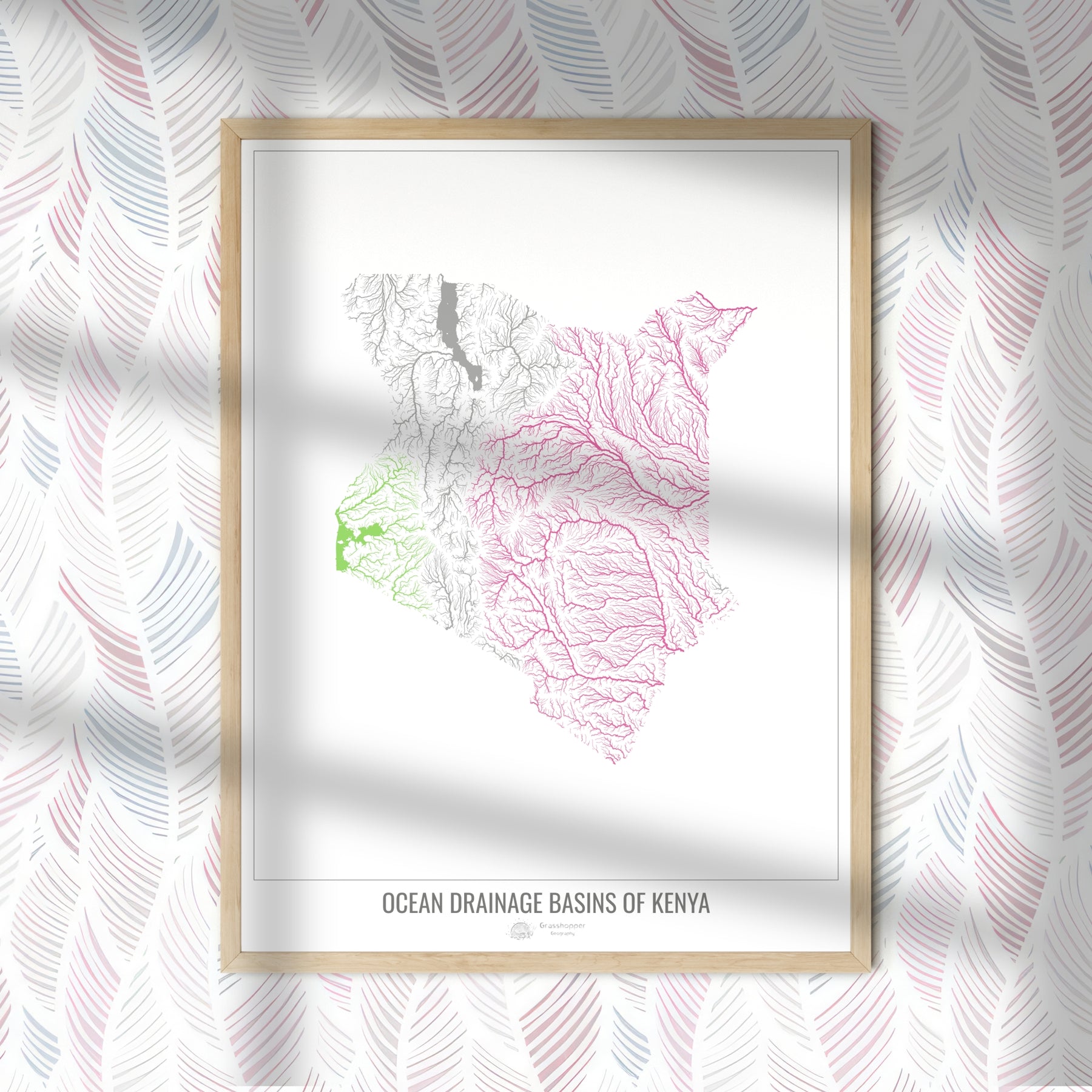 Kenya Ocean Drainage Basin Map White V1 Fine Art Print
