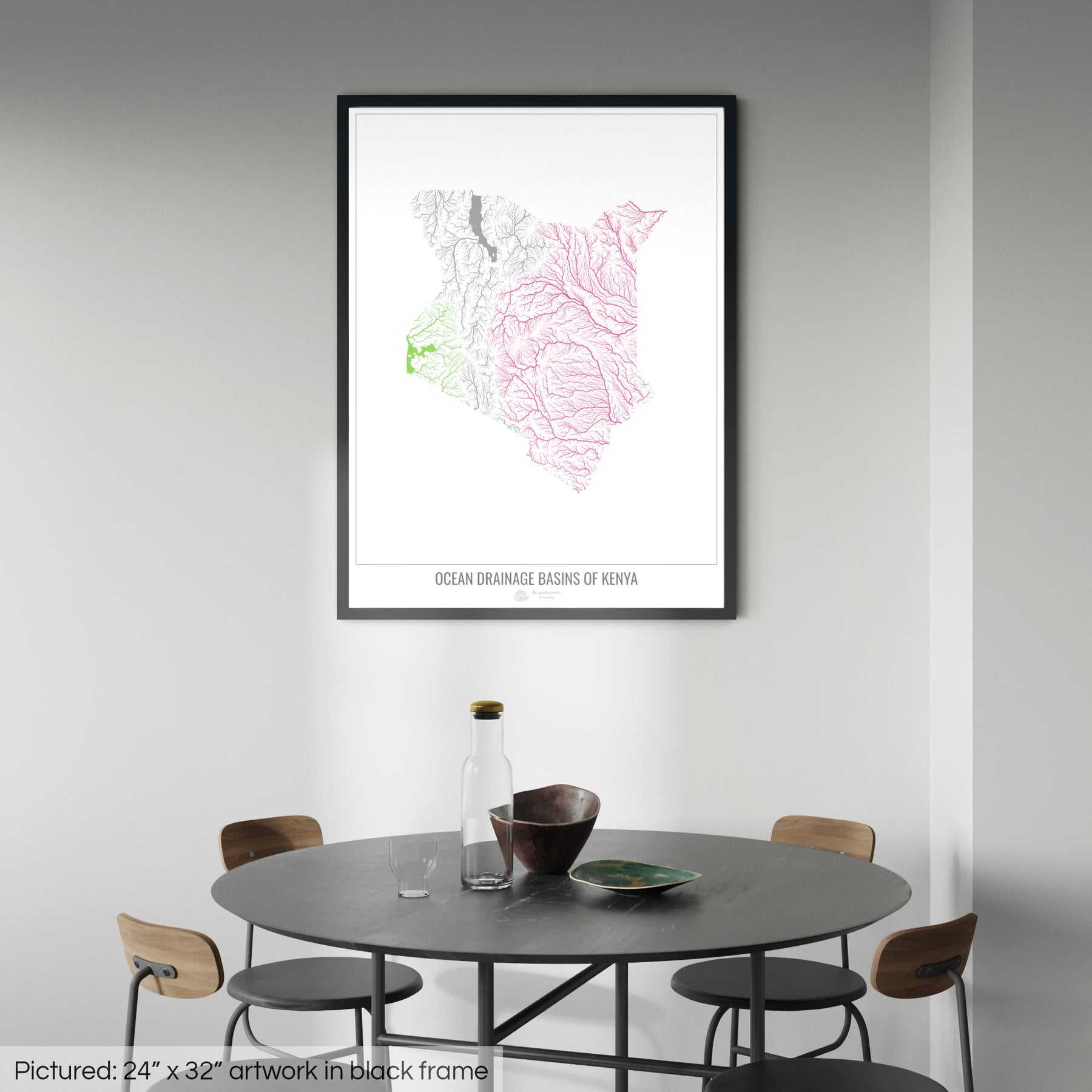 Kenya Ocean Drainage Basin Map White V1 Framed Print Grasshopper