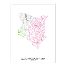 Ocean drainage basin map of Kenya - white – Grasshopper Geography
