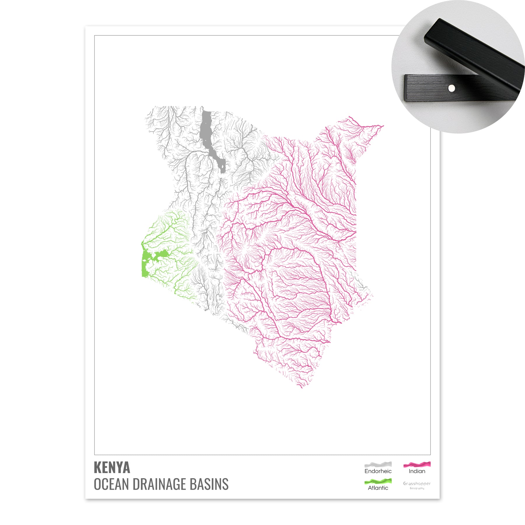 Kenya Ocean Drainage Basin Map White With Legend V1 Fine Art Prin