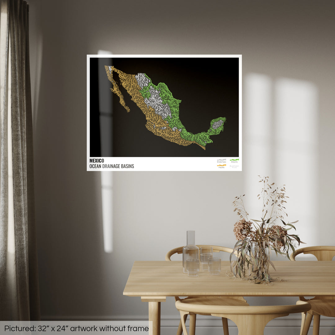 Mexico Ocean Drainage Basin Map Black With Legend V1 Photo Art Pr