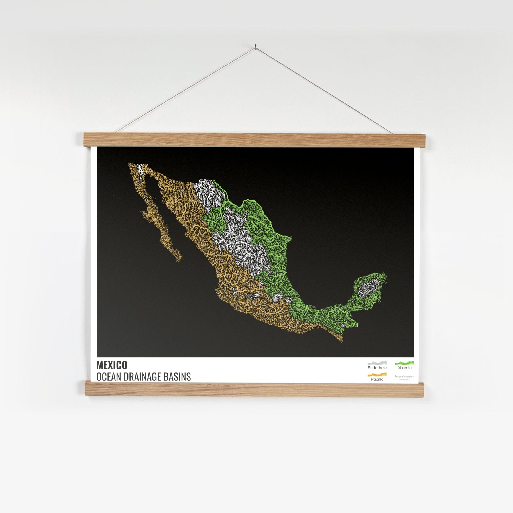 Mexico Ocean Drainage Basin Map Black With Legend V1 Fine Art Pri