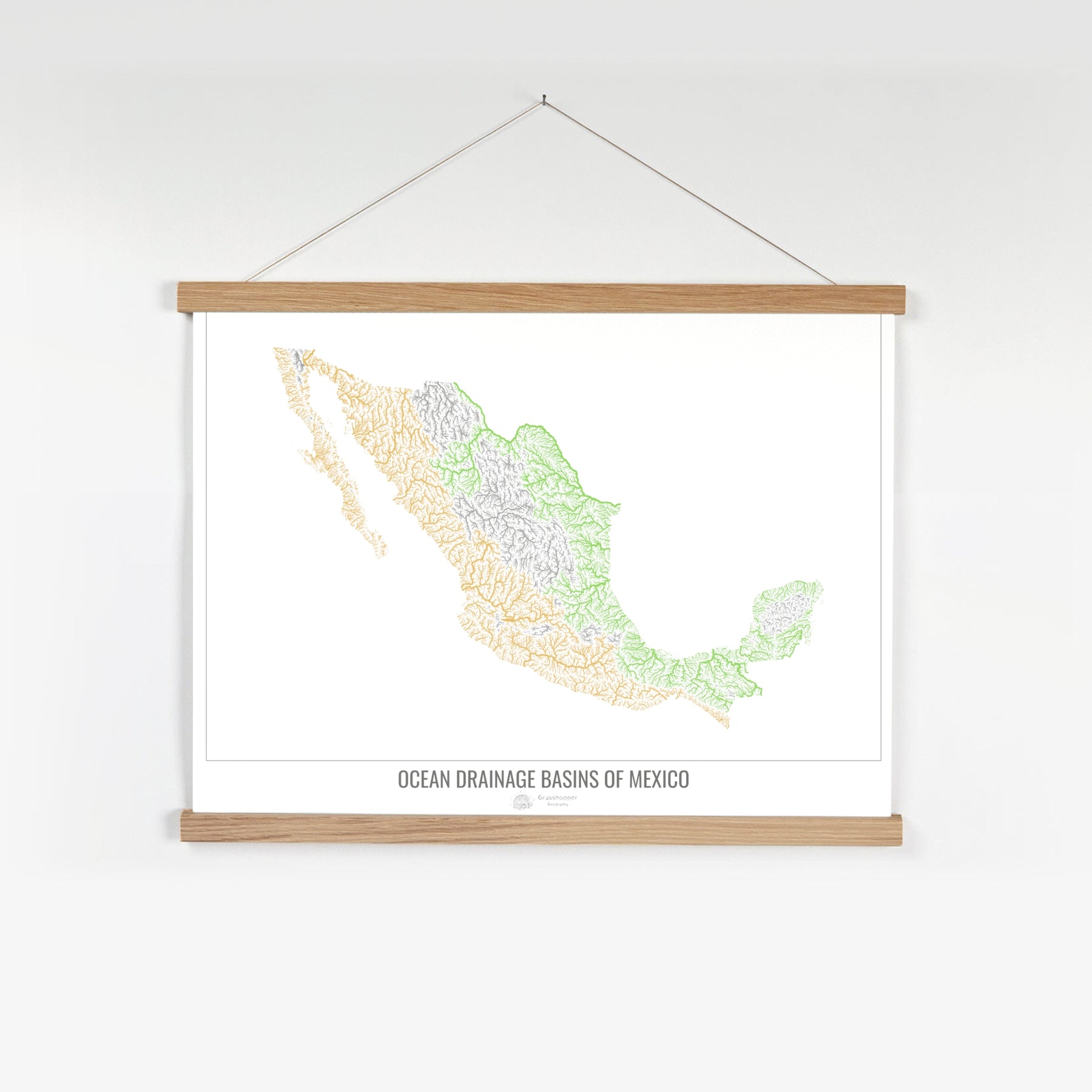 Mexico Ocean Drainage Basin Map White V1 Fine Art Print With Hang