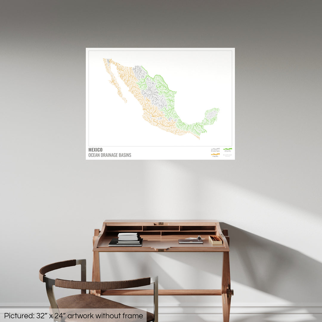 Mexico Ocean Drainage Basin Map White With Legend V1 Fine Art Pri