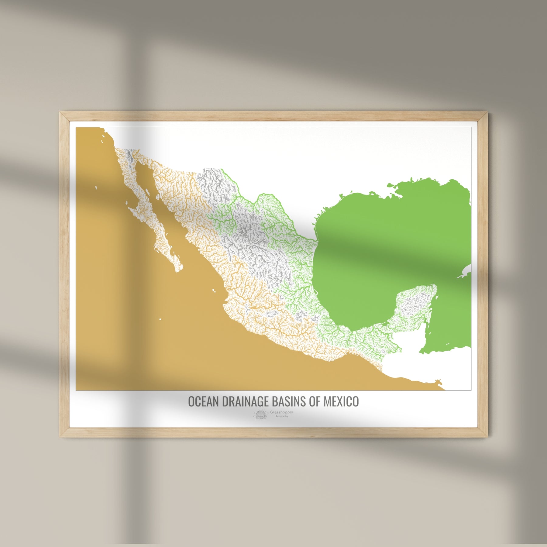 Mexico Ocean Drainage Basin Map White V2 Fine Art Print