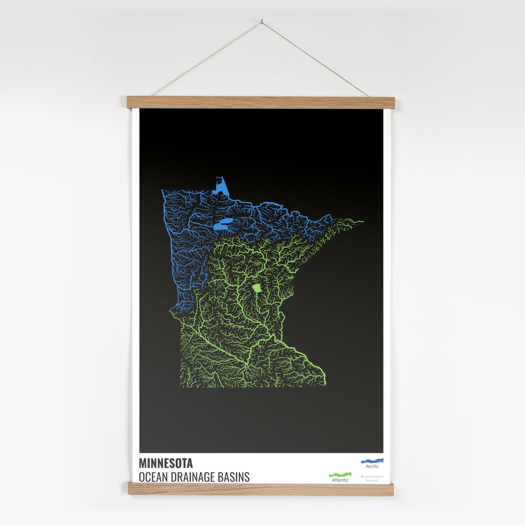 Minnesota - Ocean drainage basin map, black with legend v1 - Fine Art ...