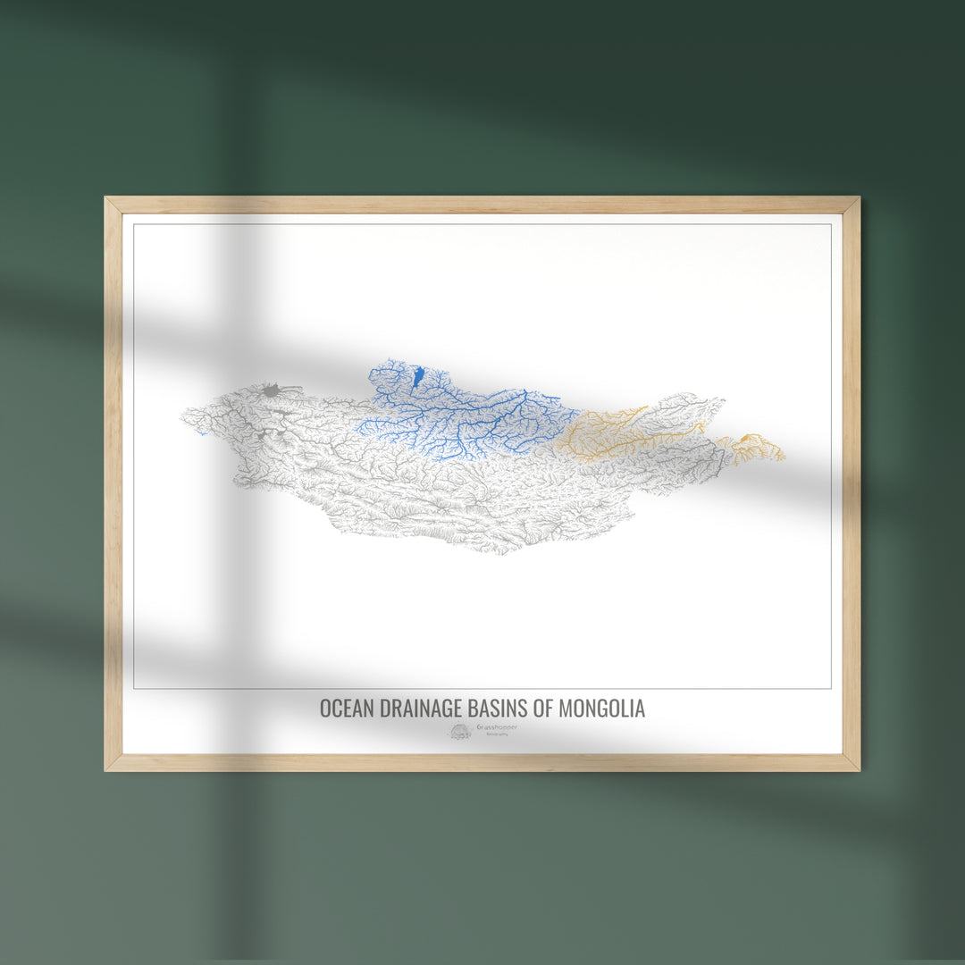 Mongolia Ocean Drainage Basin Map White V1 Fine Art Print