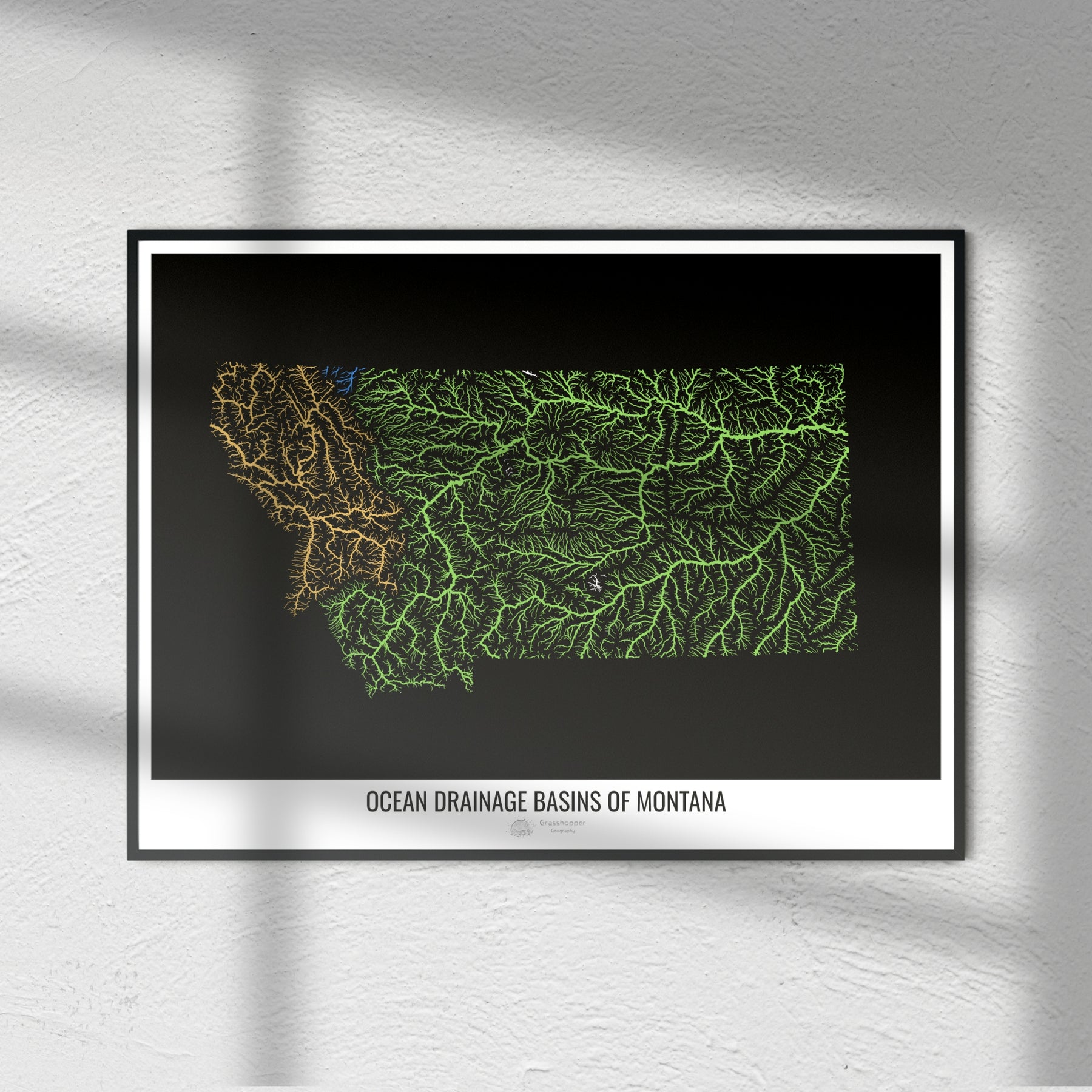 Montana - Ocean drainage basin map, black v1 - Fine Art Print ...