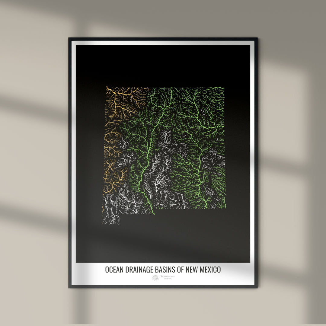 New Mexico Ocean Drainage Basin Map Black V1 Fine Art Print