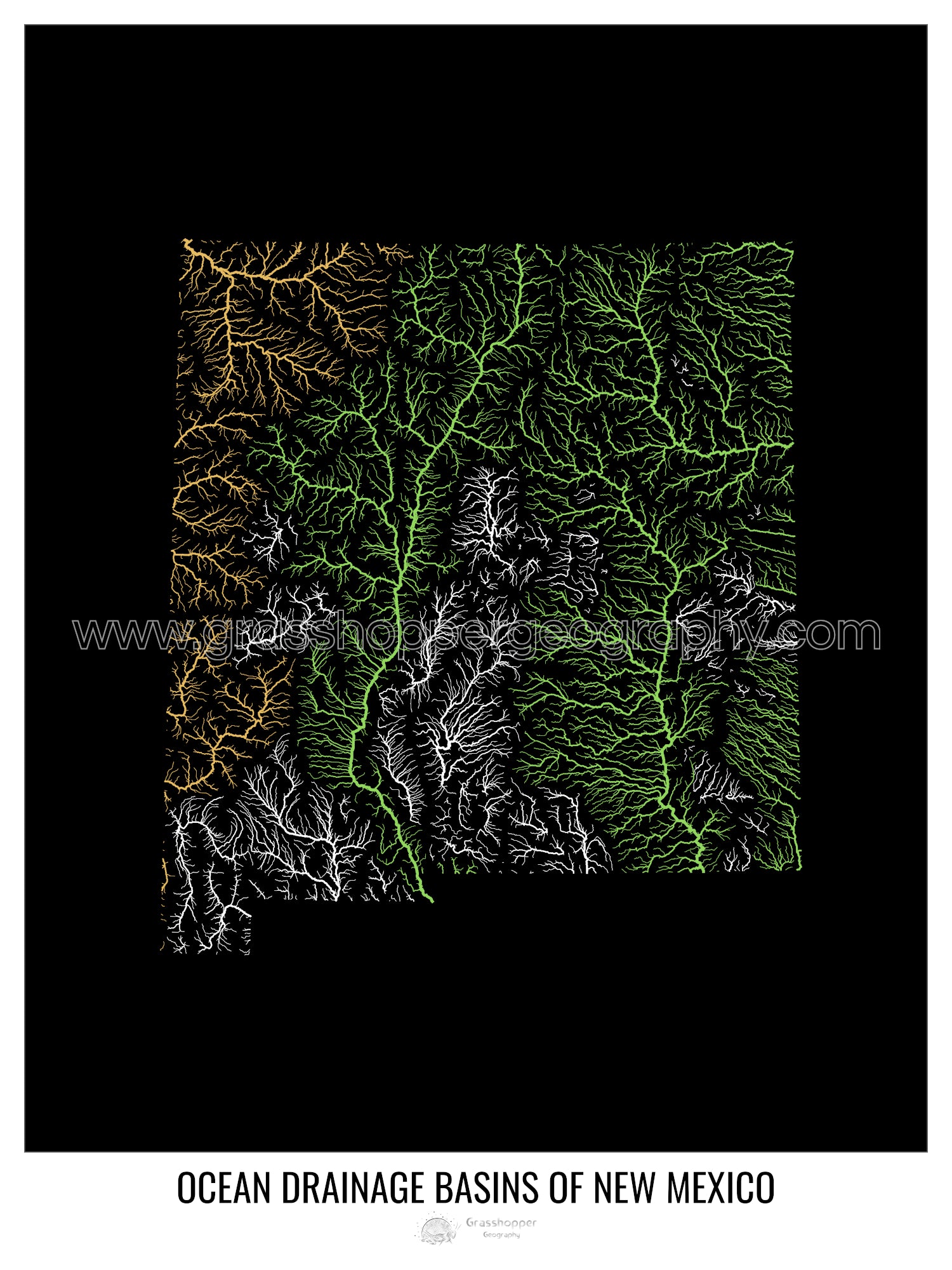 New Mexico Ocean Drainage Basin Map Black V1 Photo Art Print