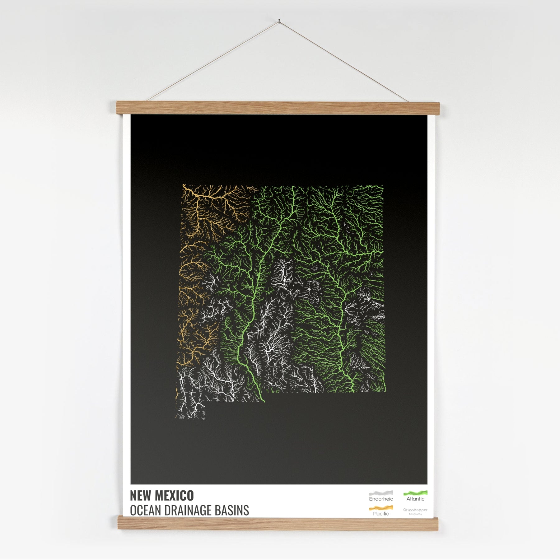 New Mexico - Ocean drainage basin map, black with legend v1 - Fine Art ...