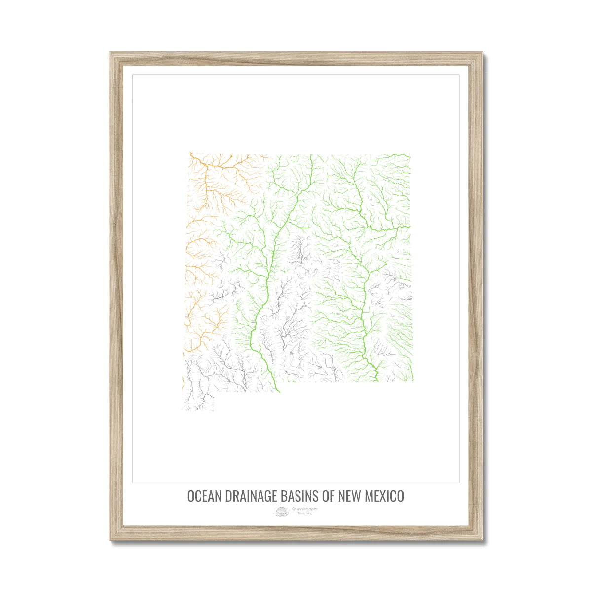New Mexico Ocean Drainage Basin Map White V1 Framed Print