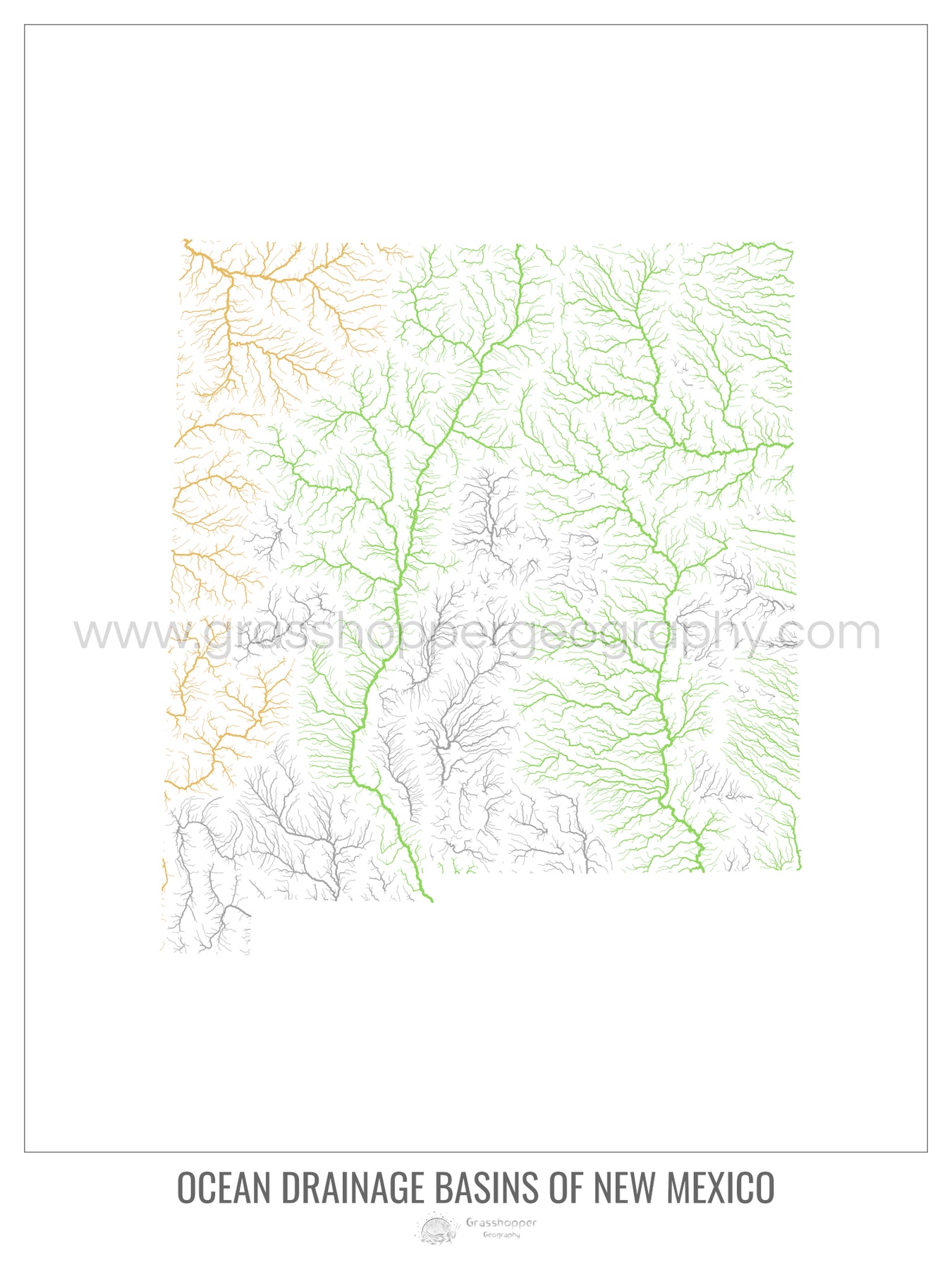 New Mexico Ocean Drainage Basin Map White V1 Fine Art Print
