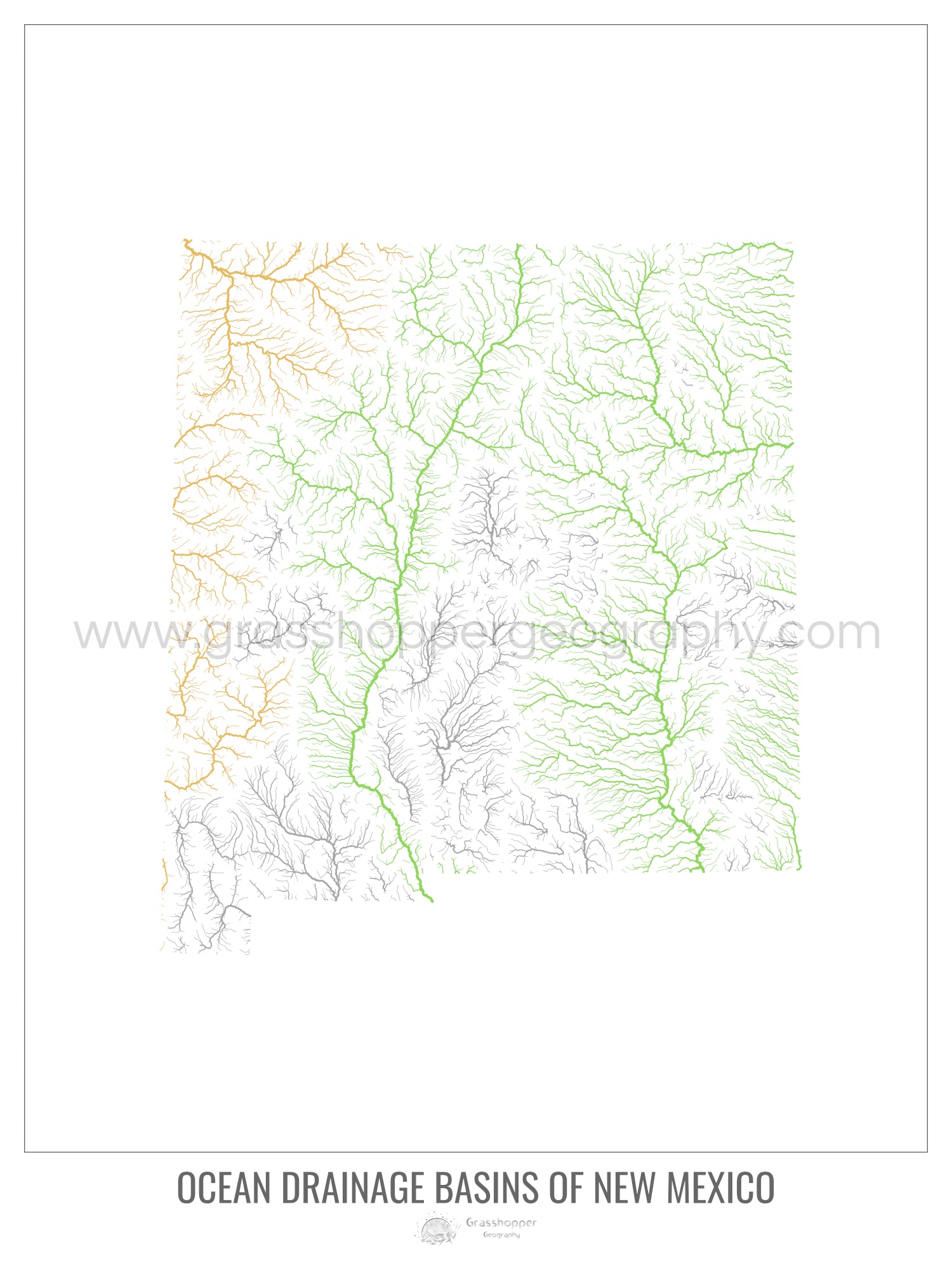 New Mexico Ocean Drainage Basin Map White V1 Photo Art Print