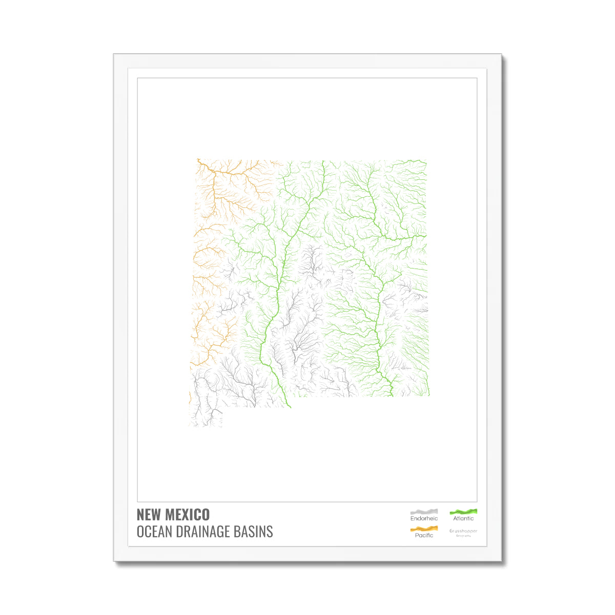 New Mexico Ocean Drainage Basin Map White With Legend V1 Framed P