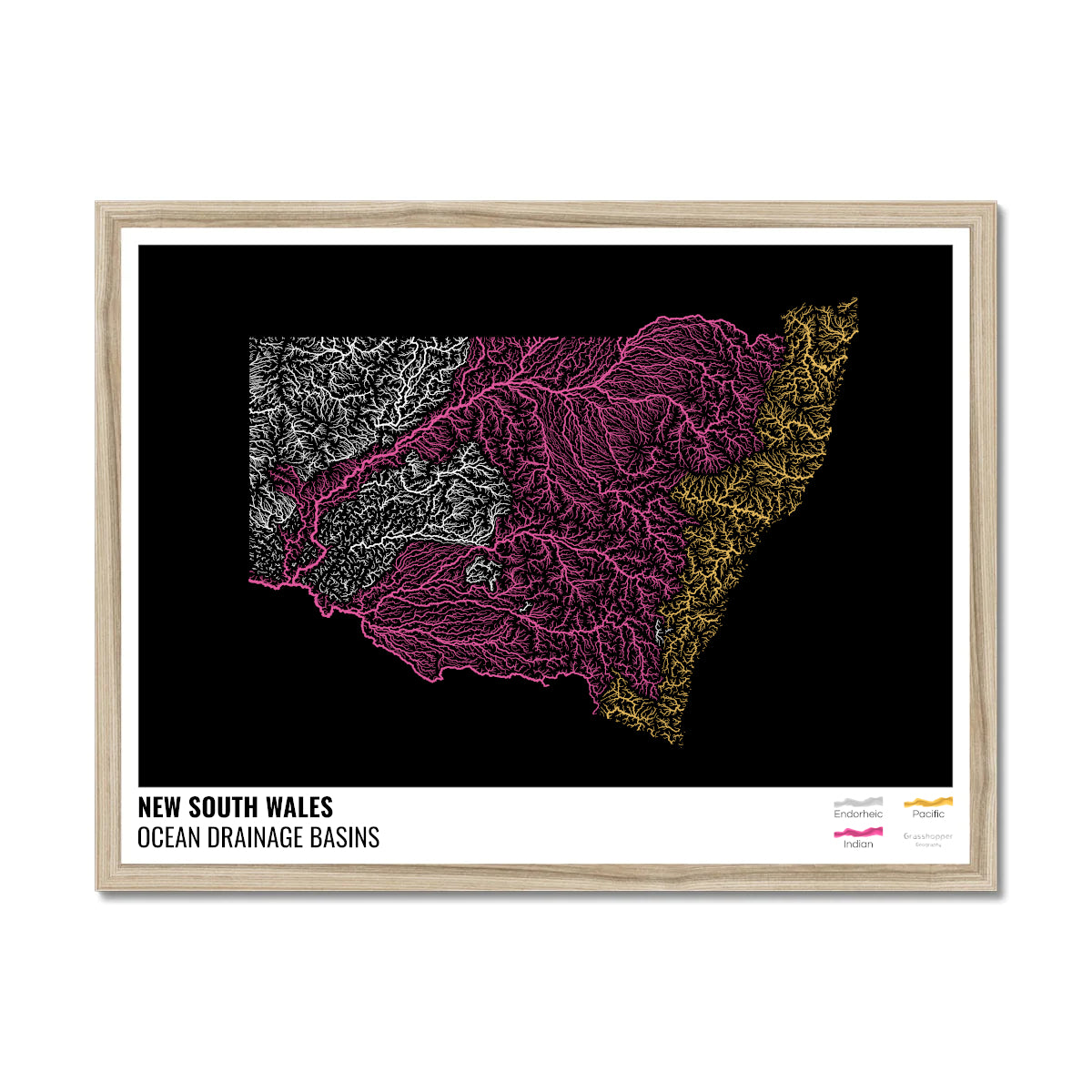 New South Wales - Ocean drainage basin map, black with legend v1 - Fra ...