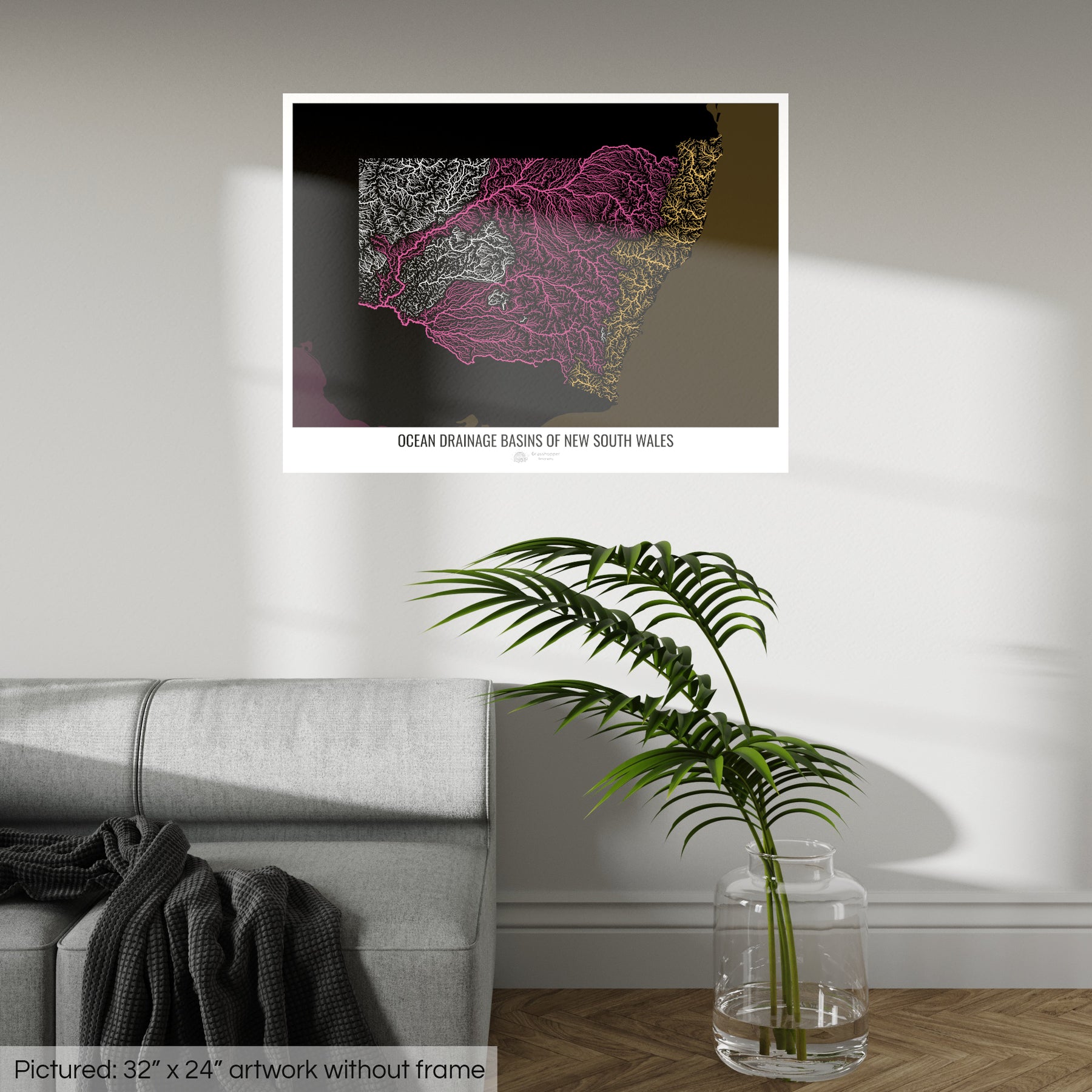 New South Wales Ocean Drainage Basin Map Black V2 Fine Art Print