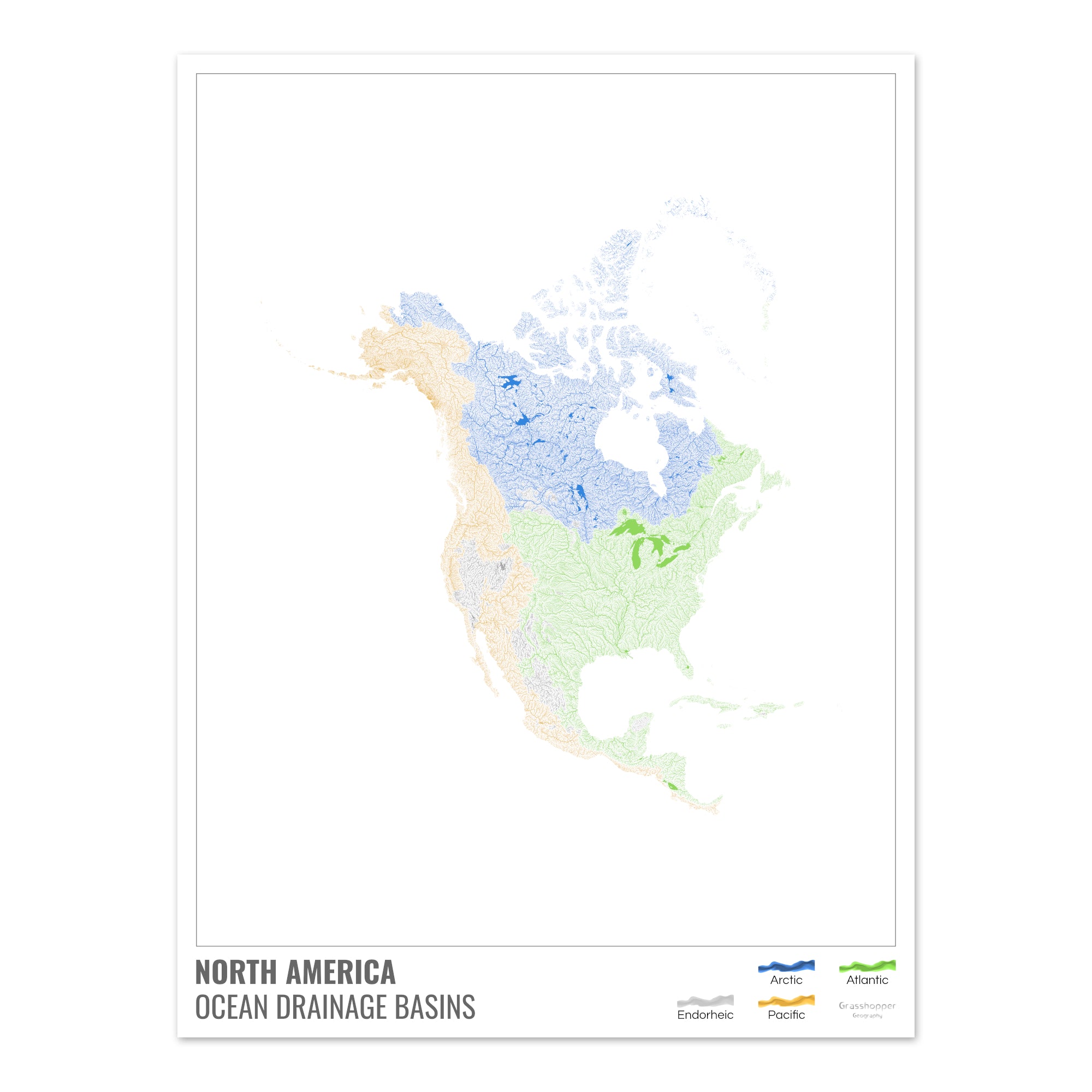 North America - Ocean drainage basin map, white with legend v1 - Photo ...