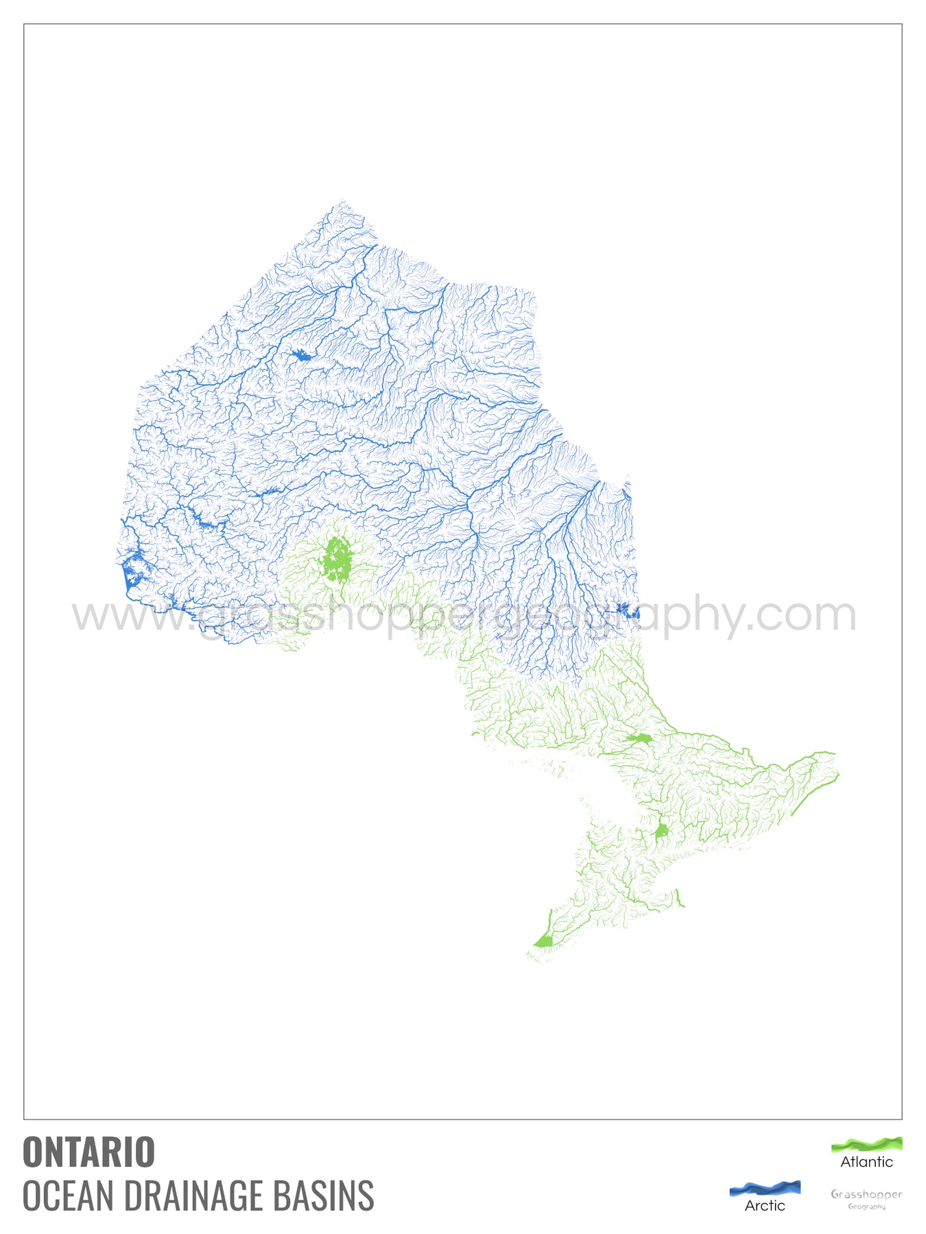 Ontario Ocean Drainage Basin Map White With Legend V1 Fine Art Pr