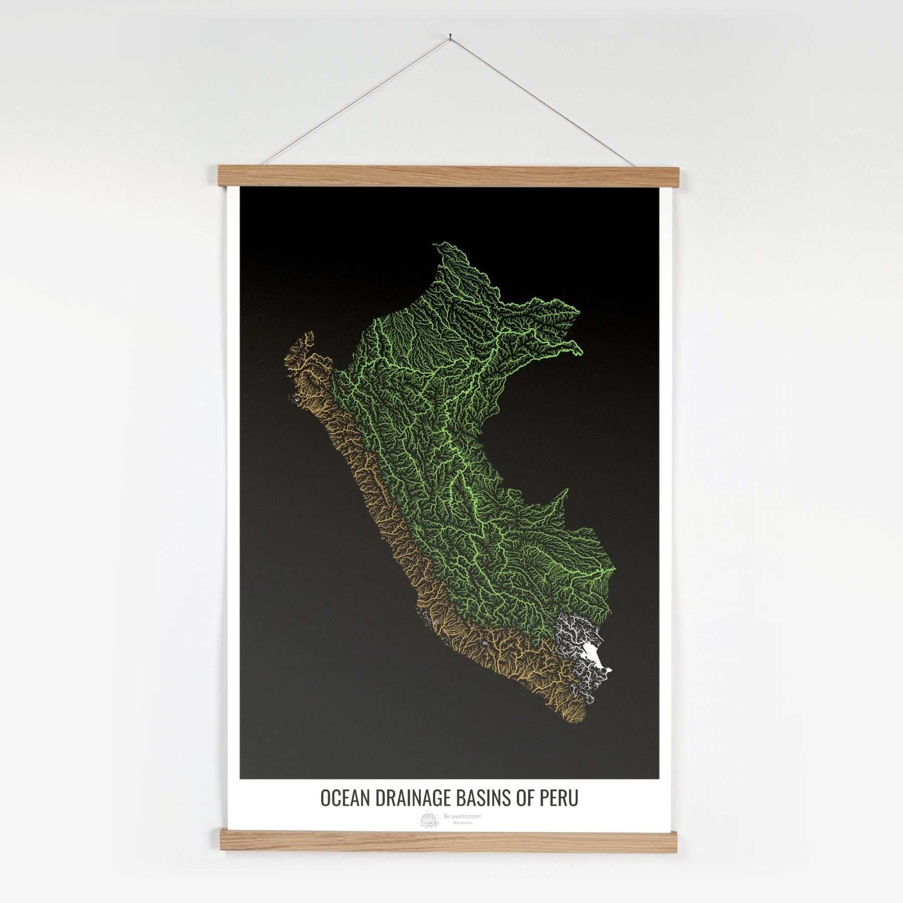 Peru - Ocean drainage basin map, black v1 - Fine Art Print with Hanger ...