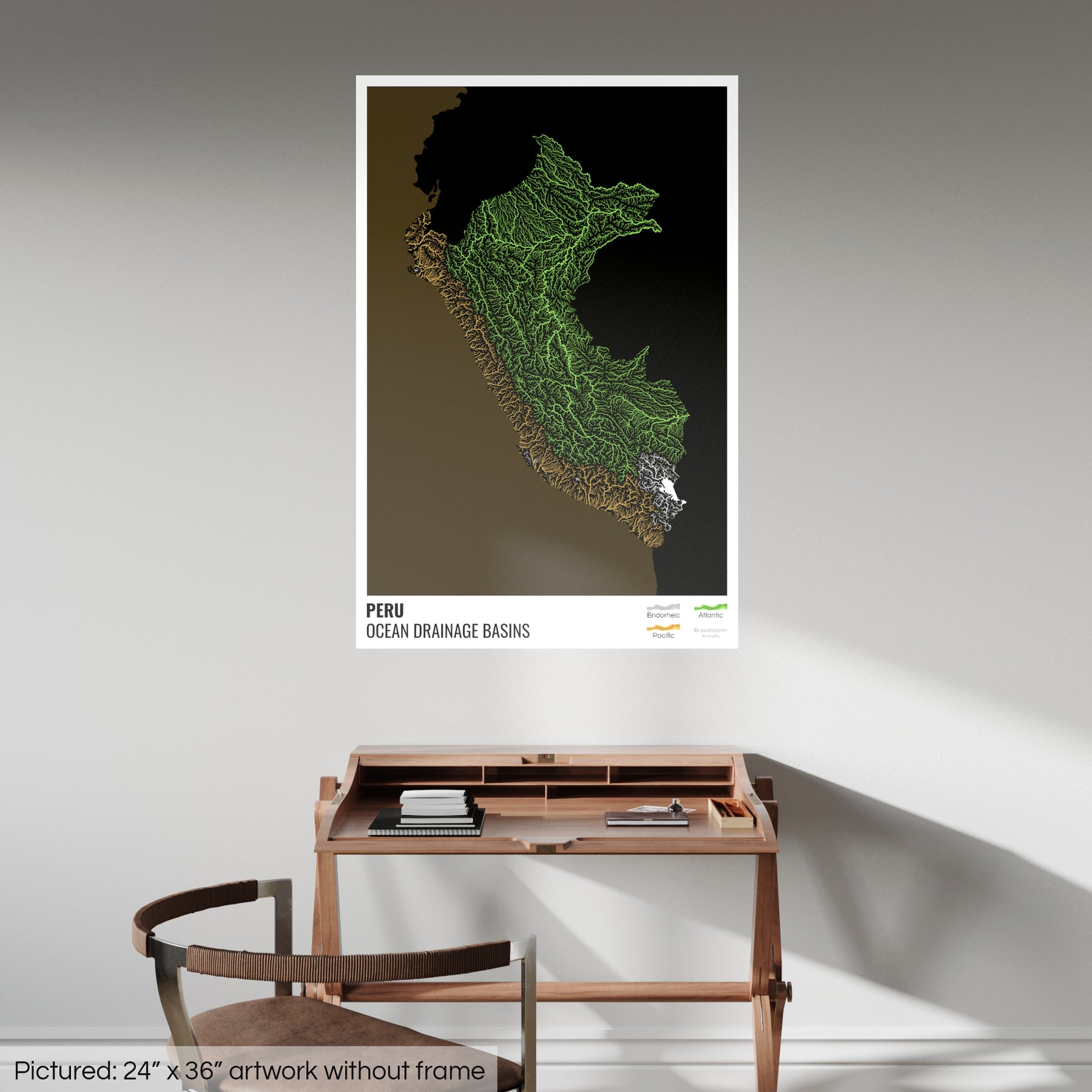Peru Ocean Drainage Basin Map Black With Legend V2 Fine Art Print