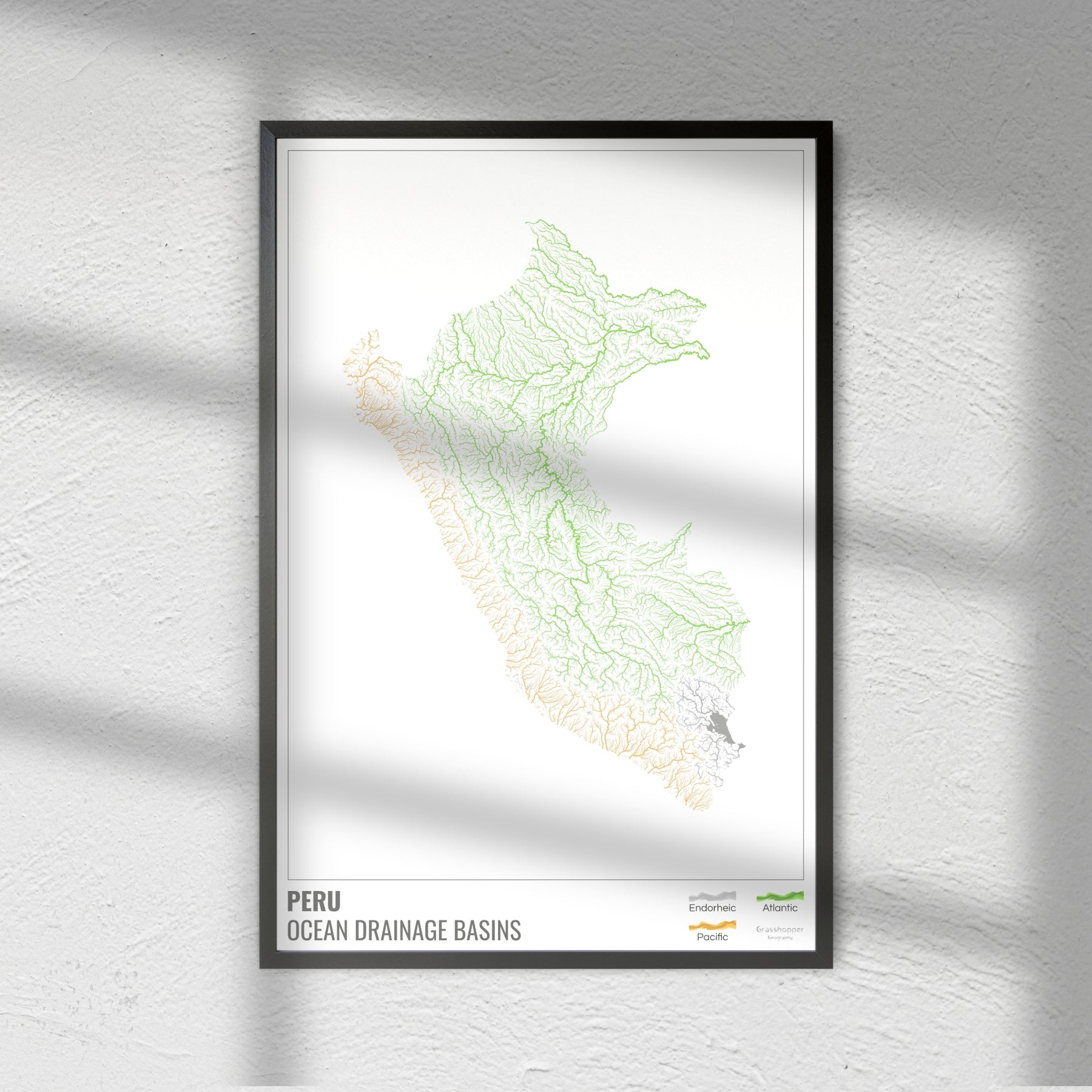 Peru - Ocean drainage basin map, white with legend v1 - Photo Art Prin ...