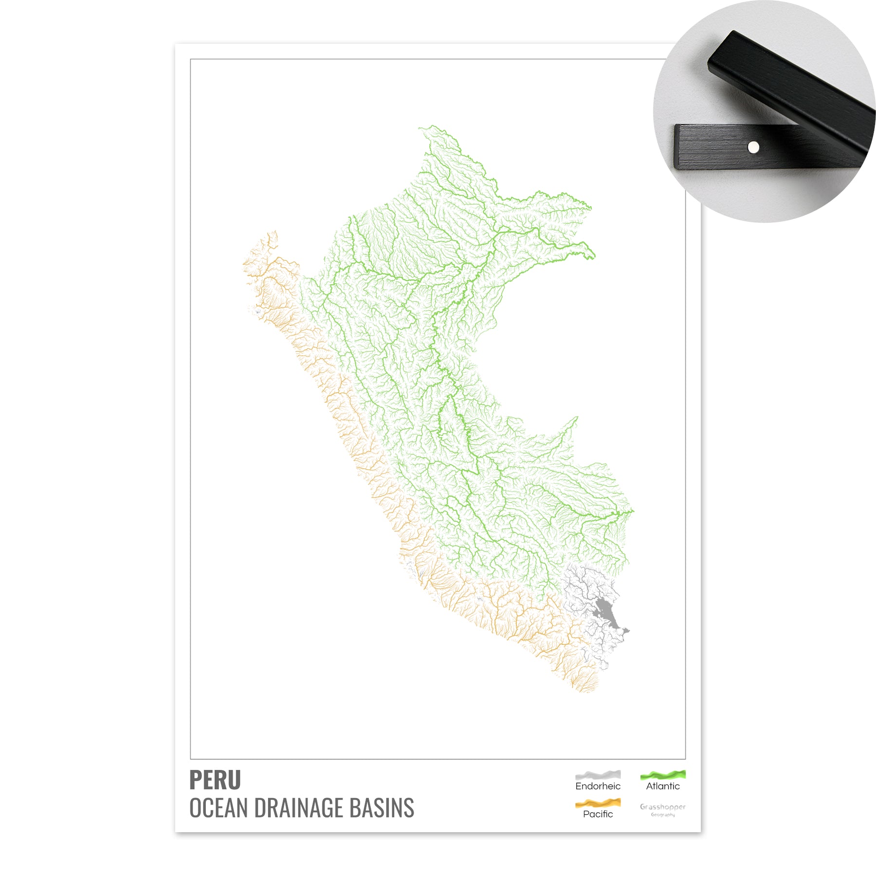 Peru Ocean Drainage Basin Map White With Legend V1 Fine Art Print