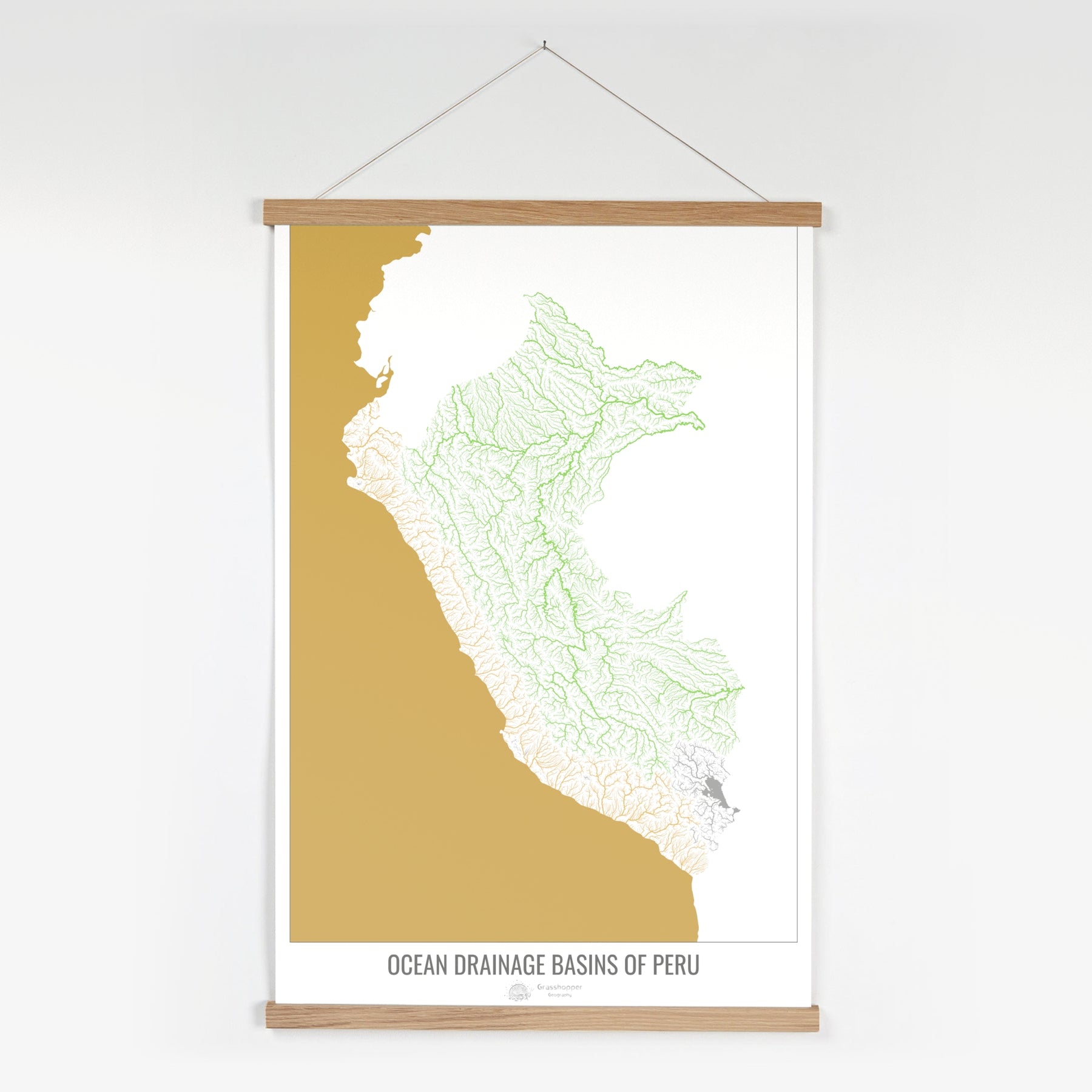 Peru Ocean Drainage Basin Map White V2 Fine Art Print With Hanger