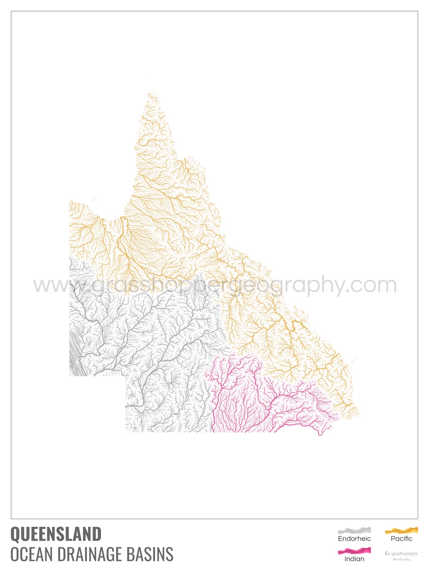 Queensland Ocean Drainage Basin Map White With Legend V1 Photo Ar