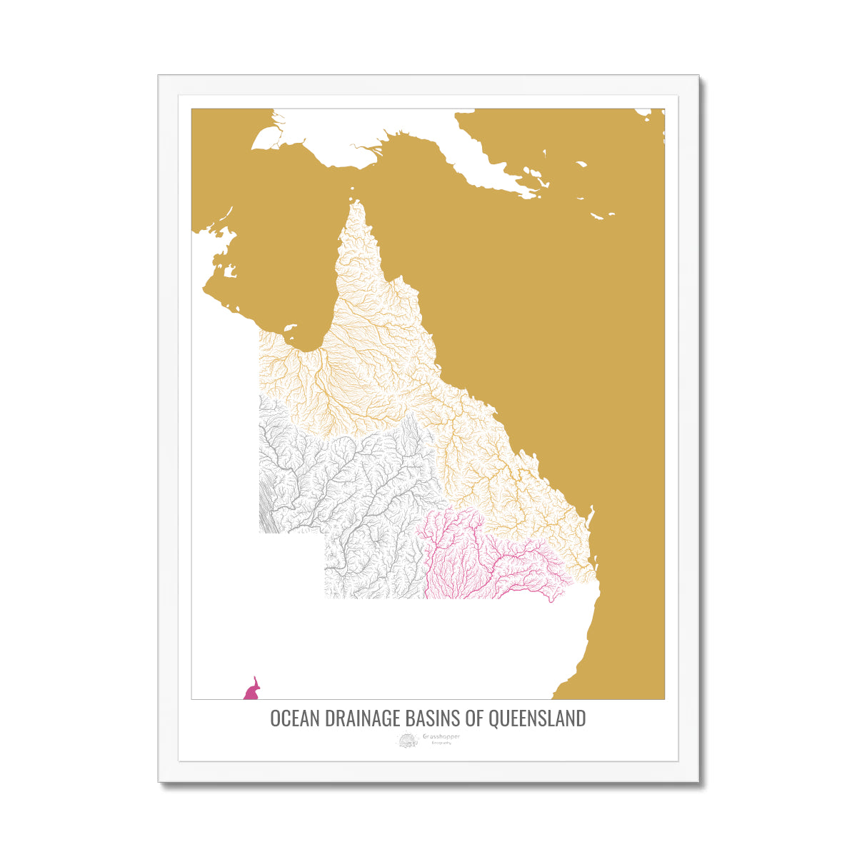 Queensland Ocean Drainage Basin Map White V2 Framed Print