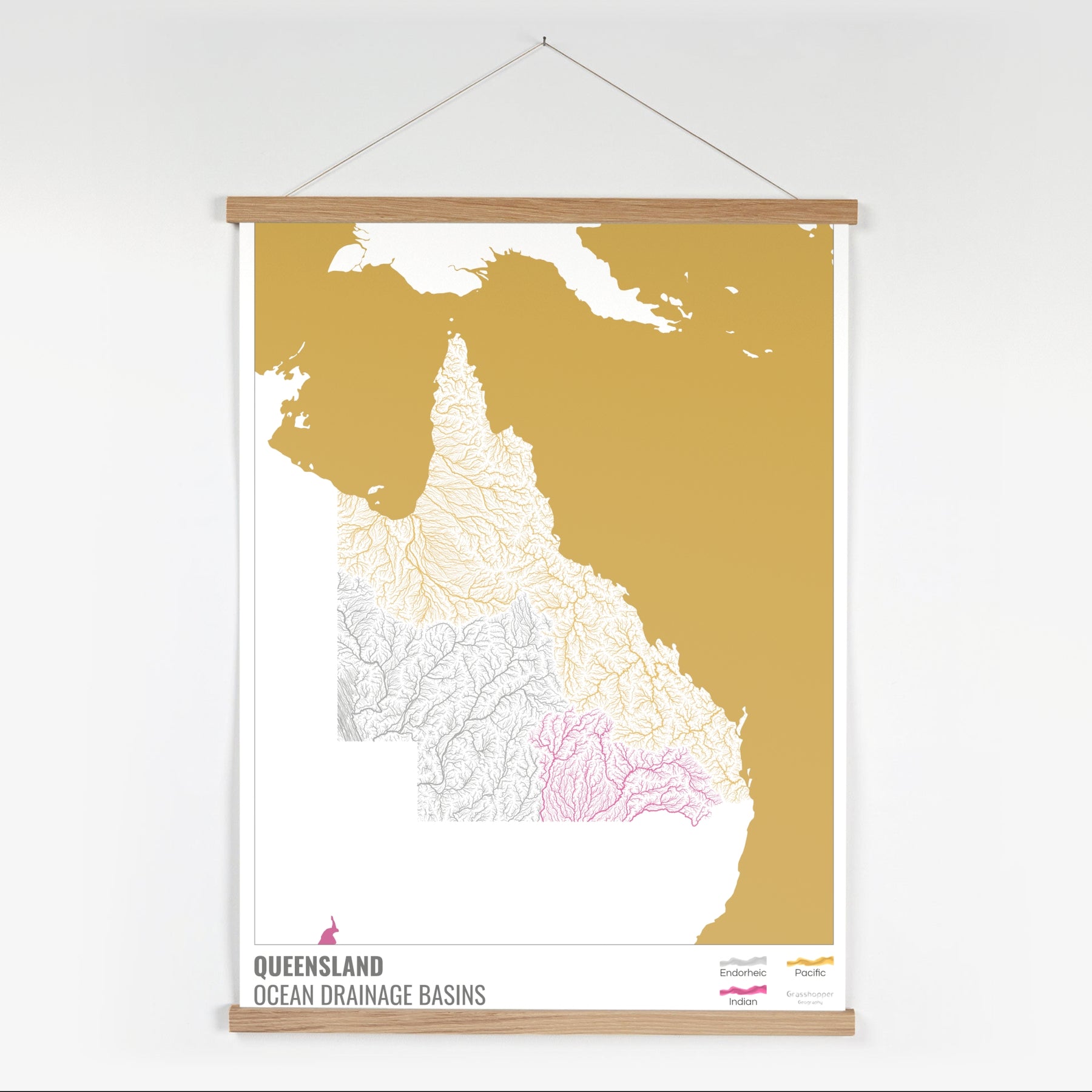 Queensland - Ocean drainage basin map, white with legend v2 - Fine Art ...