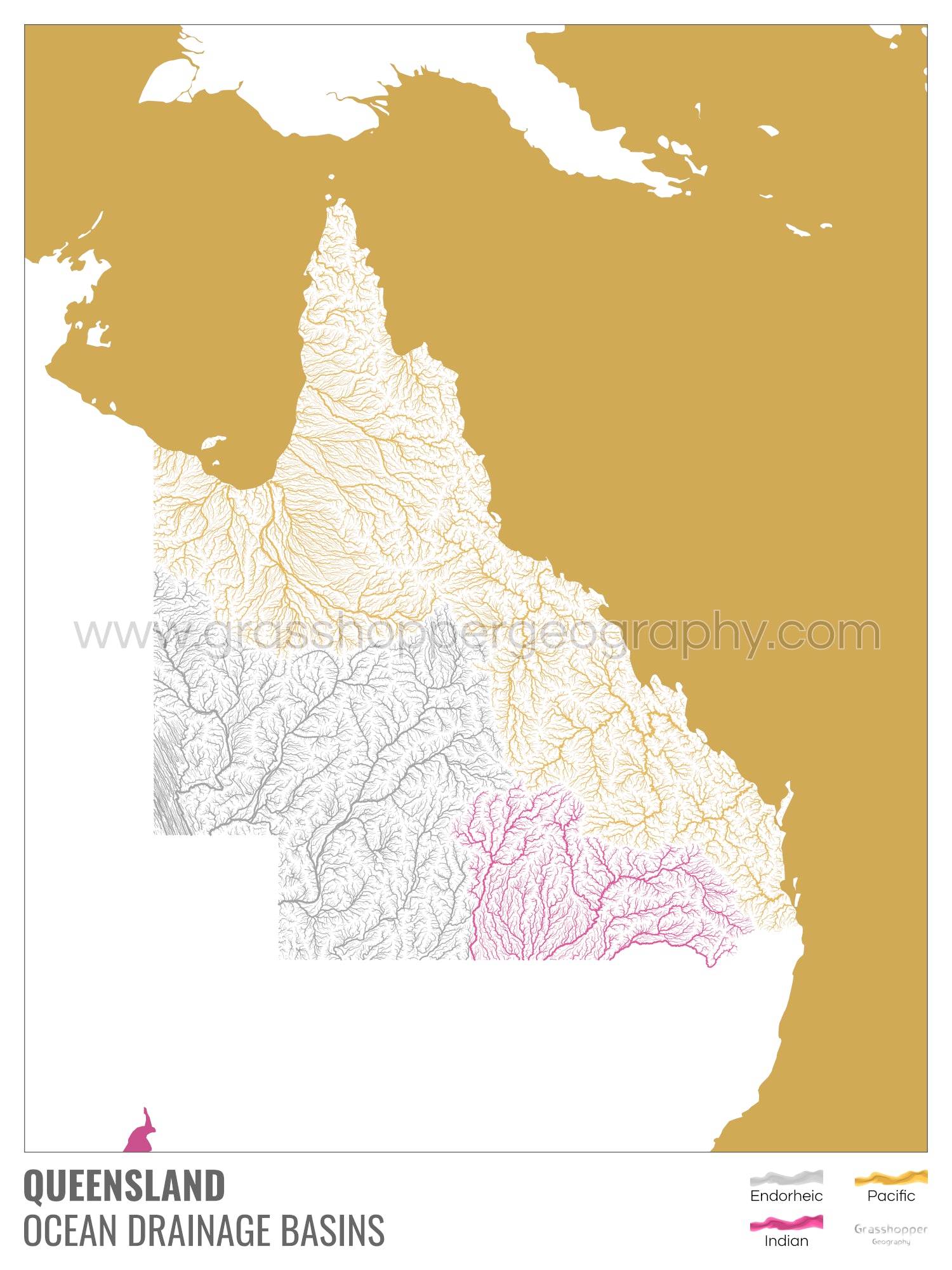 Queensland Ocean Drainage Basin Map White With Legend V2 Fine Art