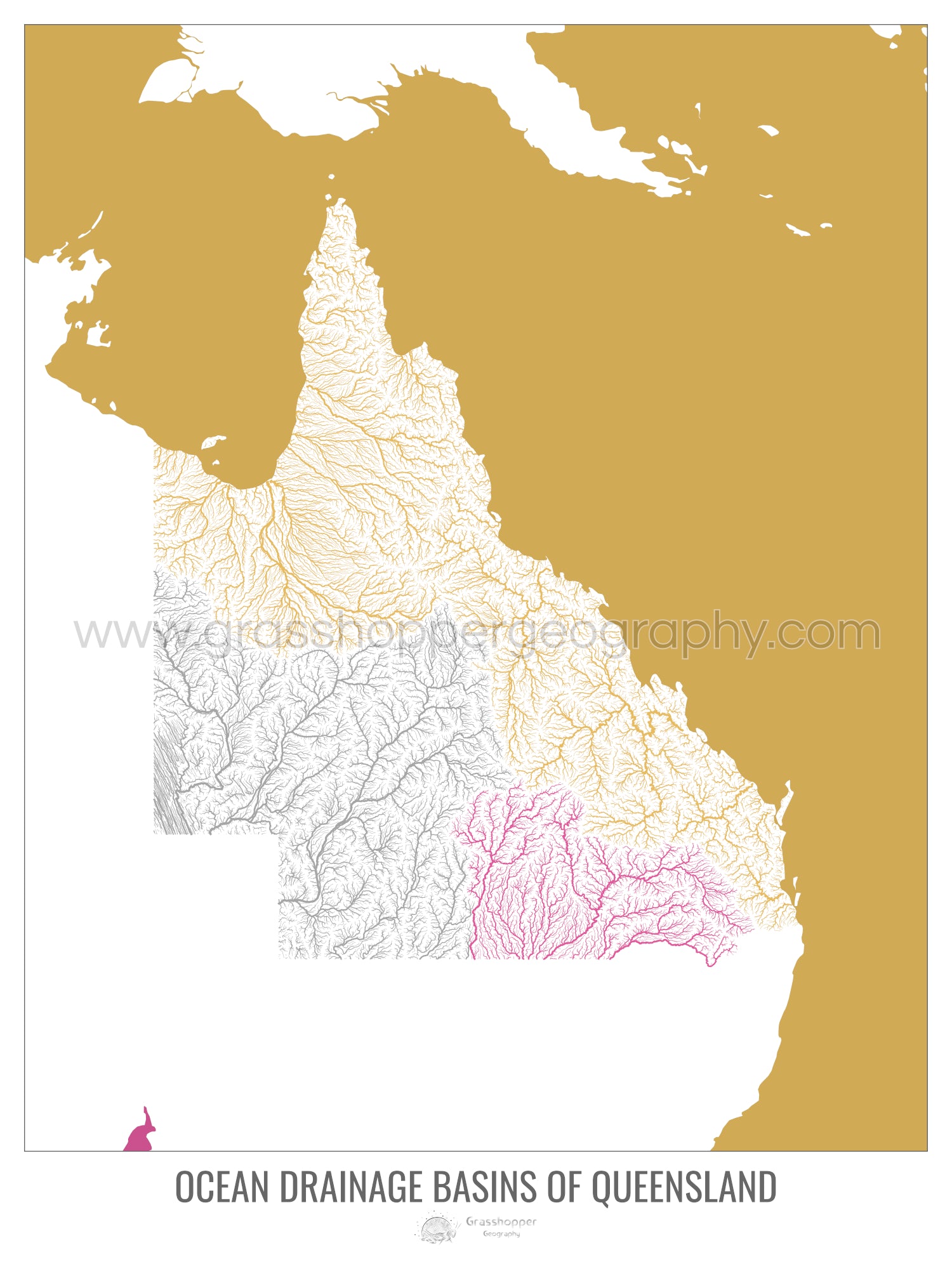 Queensland - Ocean drainage basin map, white v2 - Fine Art Print ...