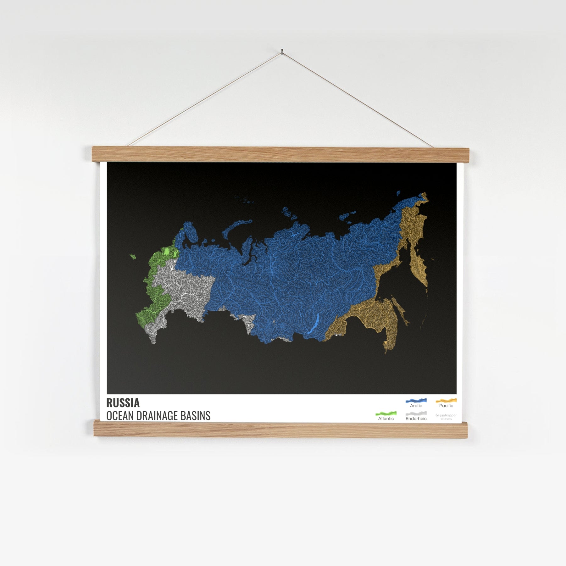 Russia Ocean Drainage Basin Map Black With Legend V1 Fine Art Pri