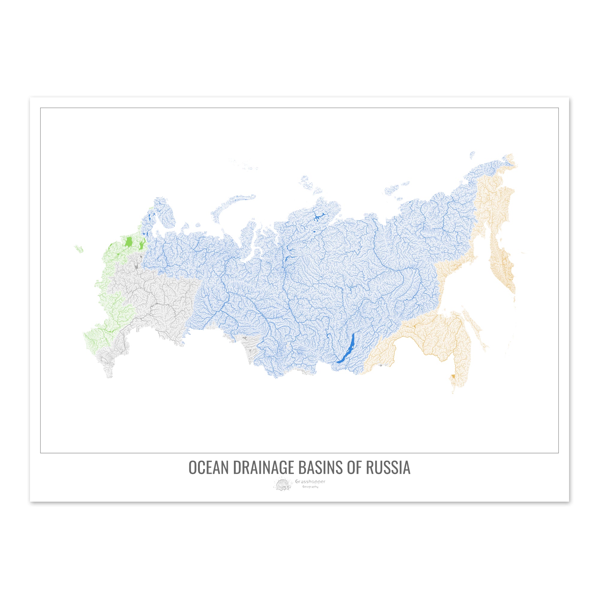 Russia - Ocean drainage basin map, white v1 - Fine Art Print ...