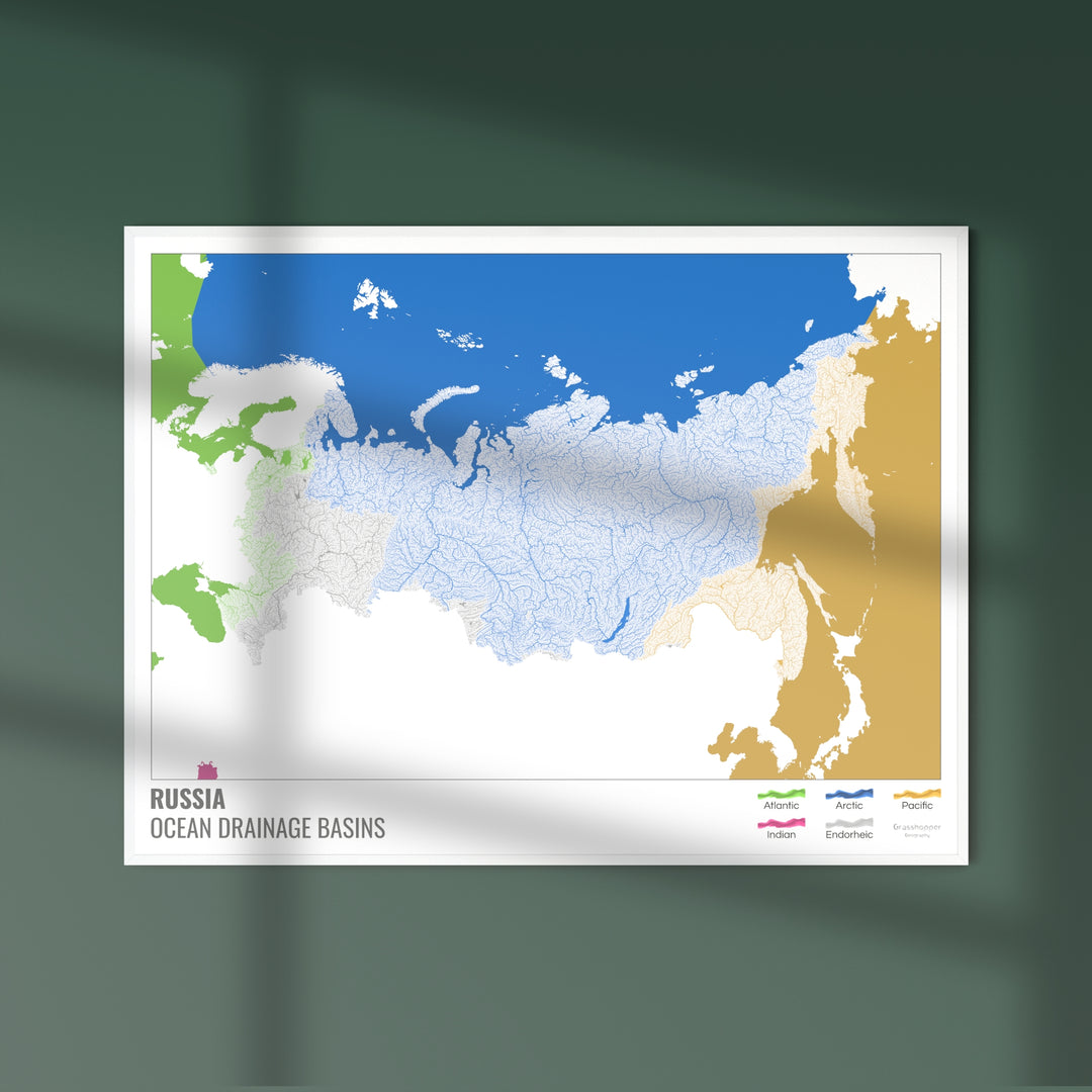 Russia Ocean Drainage Basin Map White With Legend V2 Fine Art Pri