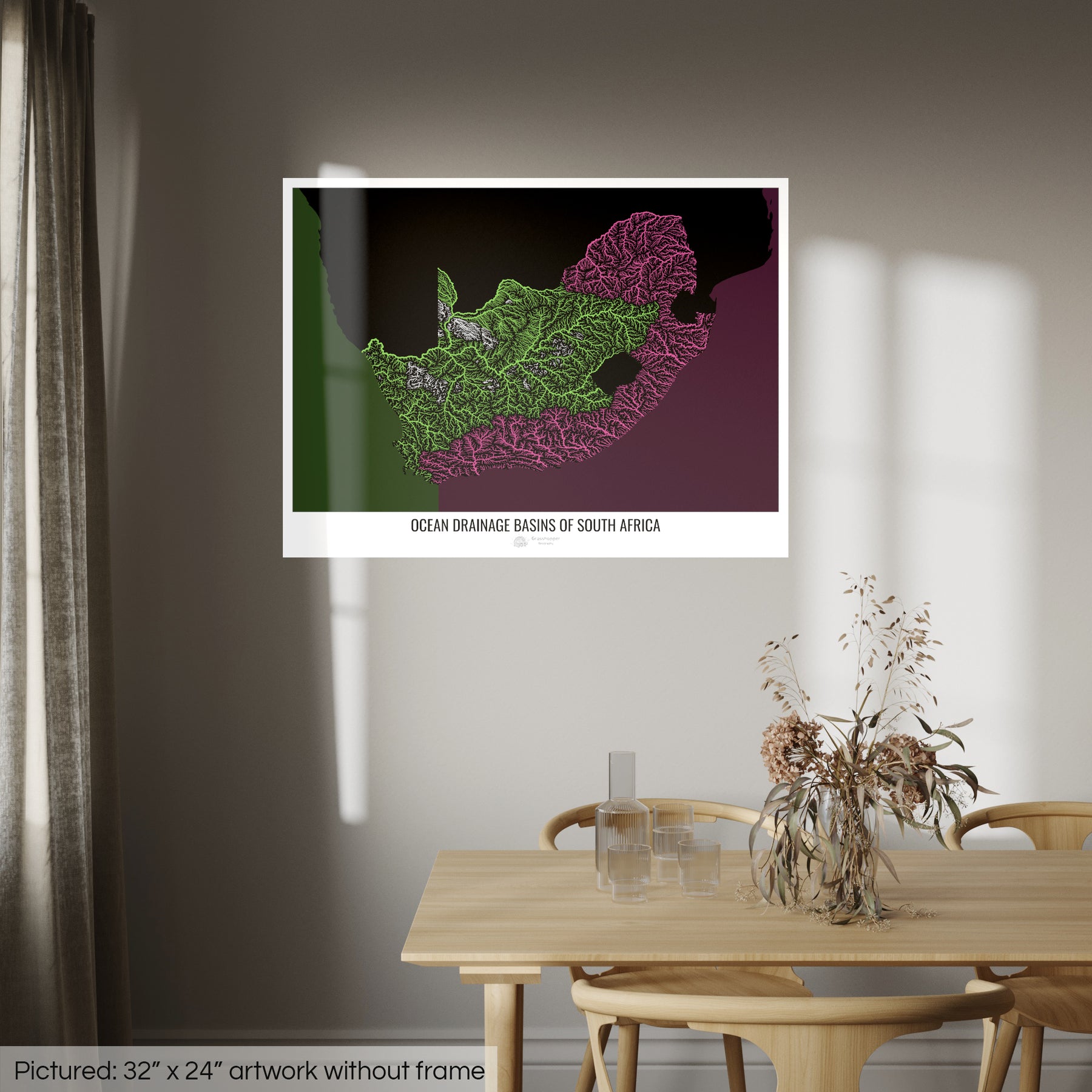 South Africa Ocean Drainage Basin Map Black V2 Fine Art Print