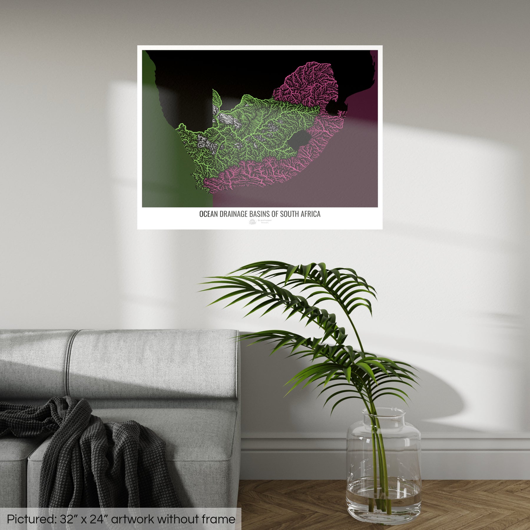 South Africa Ocean Drainage Basin Map Black V2 Photo Art Print