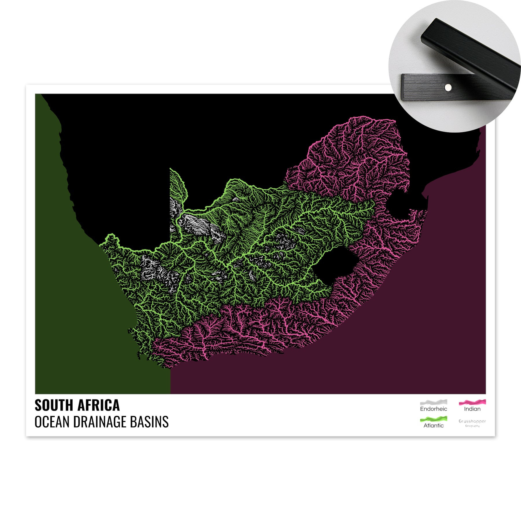 South Africa Ocean Drainage Basin Map Black With Legend V2 Fine A