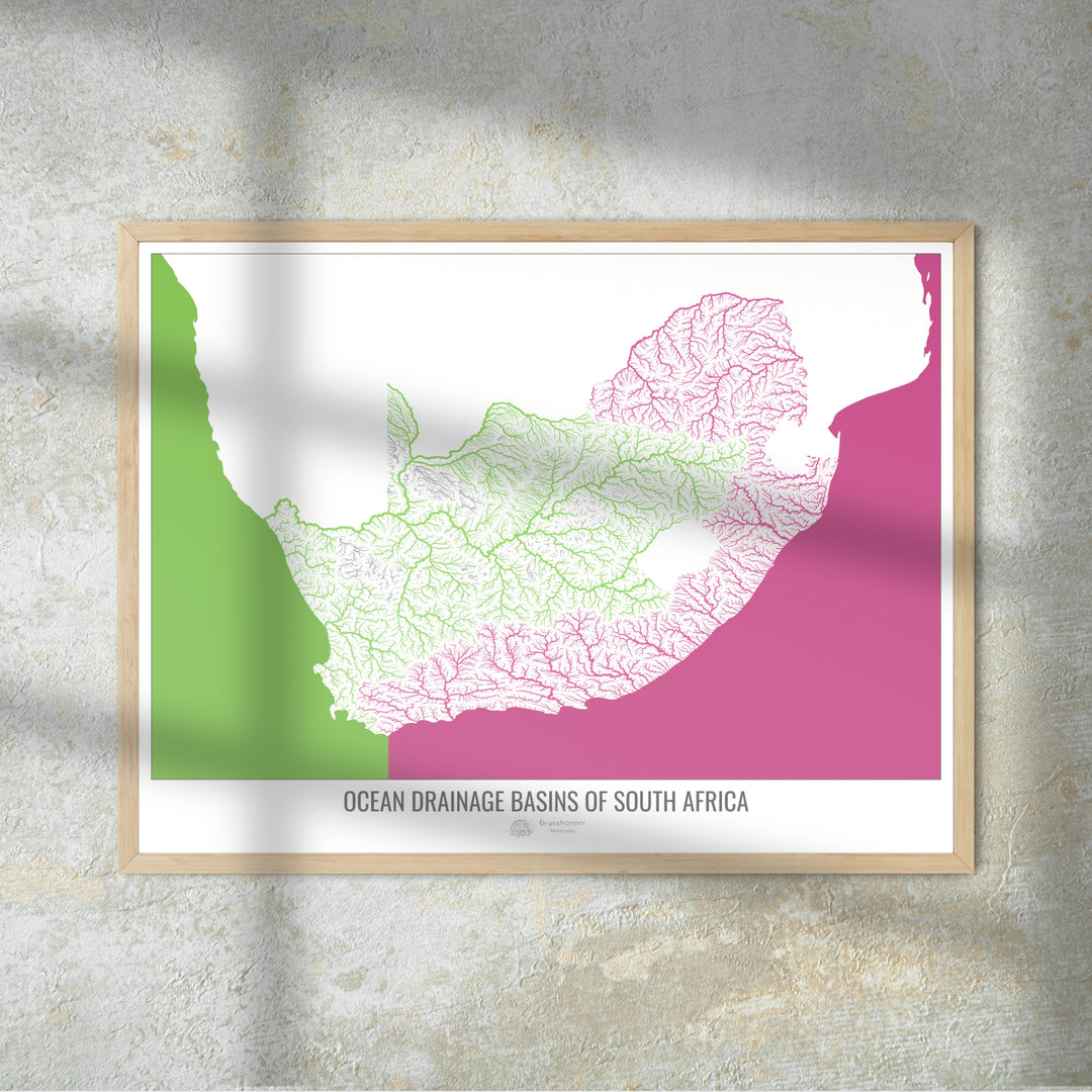 South Africa Ocean Drainage Basin Map White V2 Photo Art Print