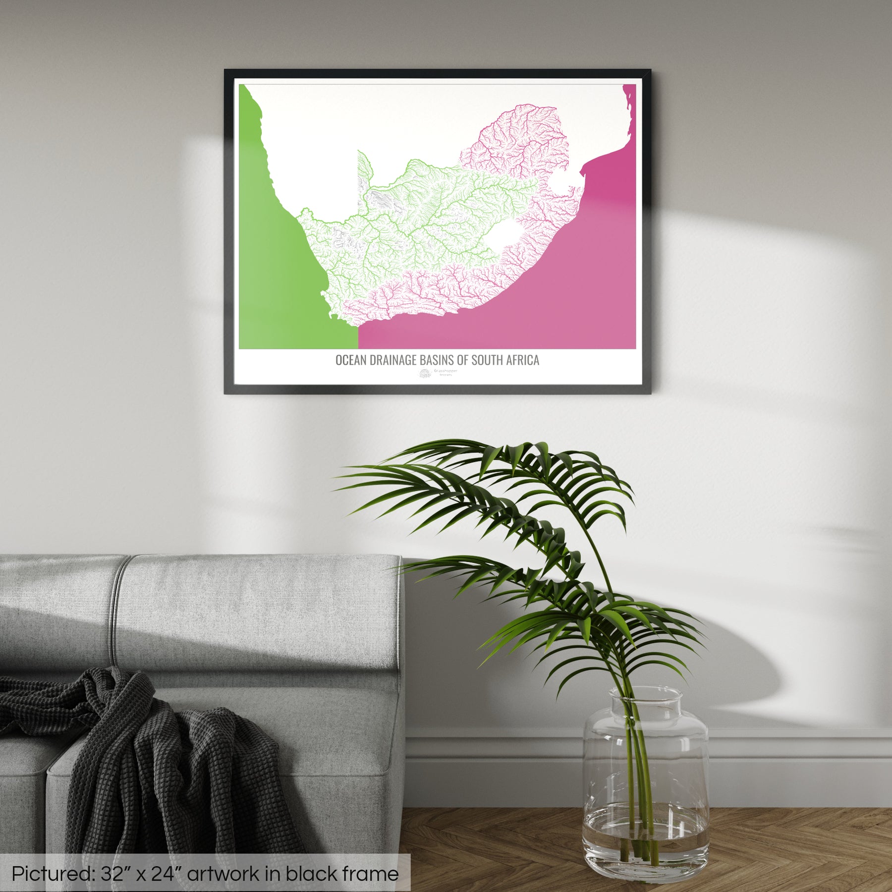 South Africa Ocean Drainage Basin Map White V2 Framed Print