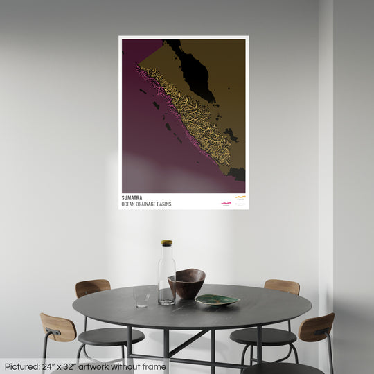 Sumatra - Ocean drainage basin map, black with legend v2 - Fine Art Pr ...