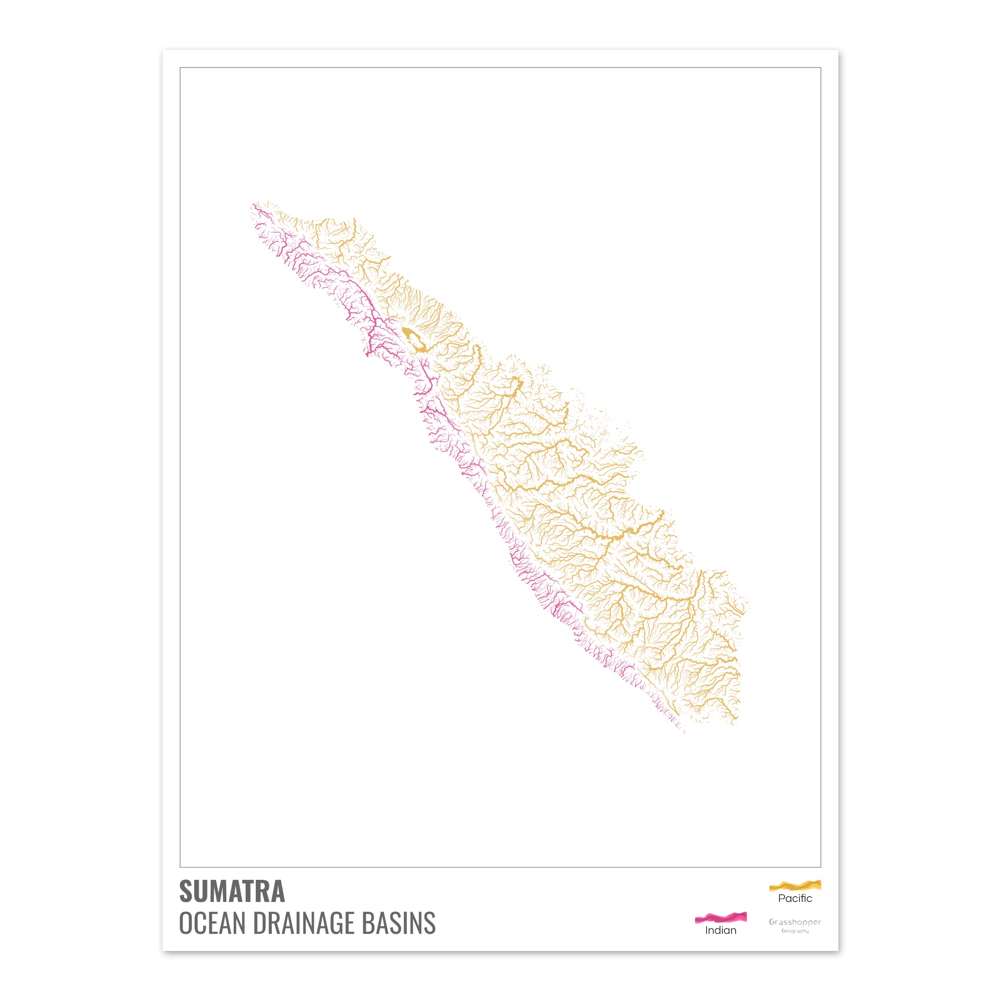 Sumatra - Ocean drainage basin map, white with legend v1 - Fine Art Pr ...