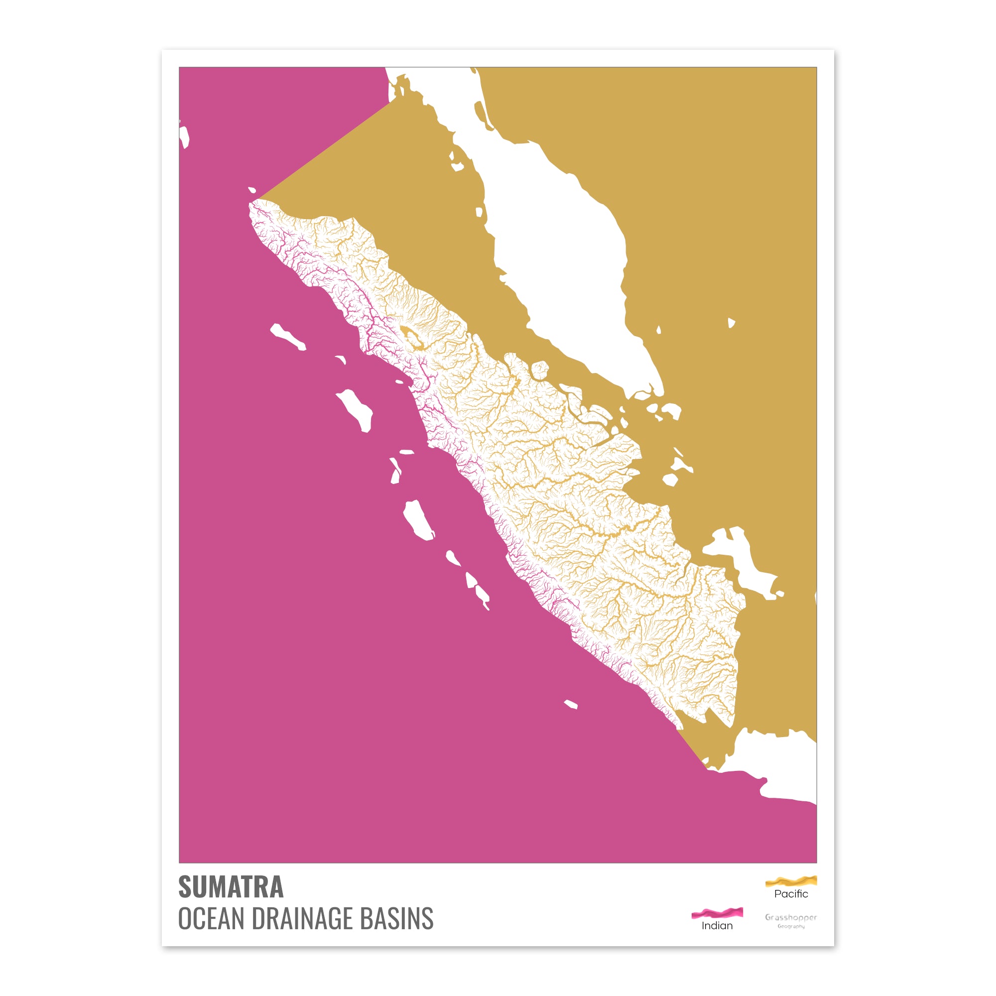 Sumatra - Ocean drainage basin map, white with legend v2 - Fine Art Pr ...