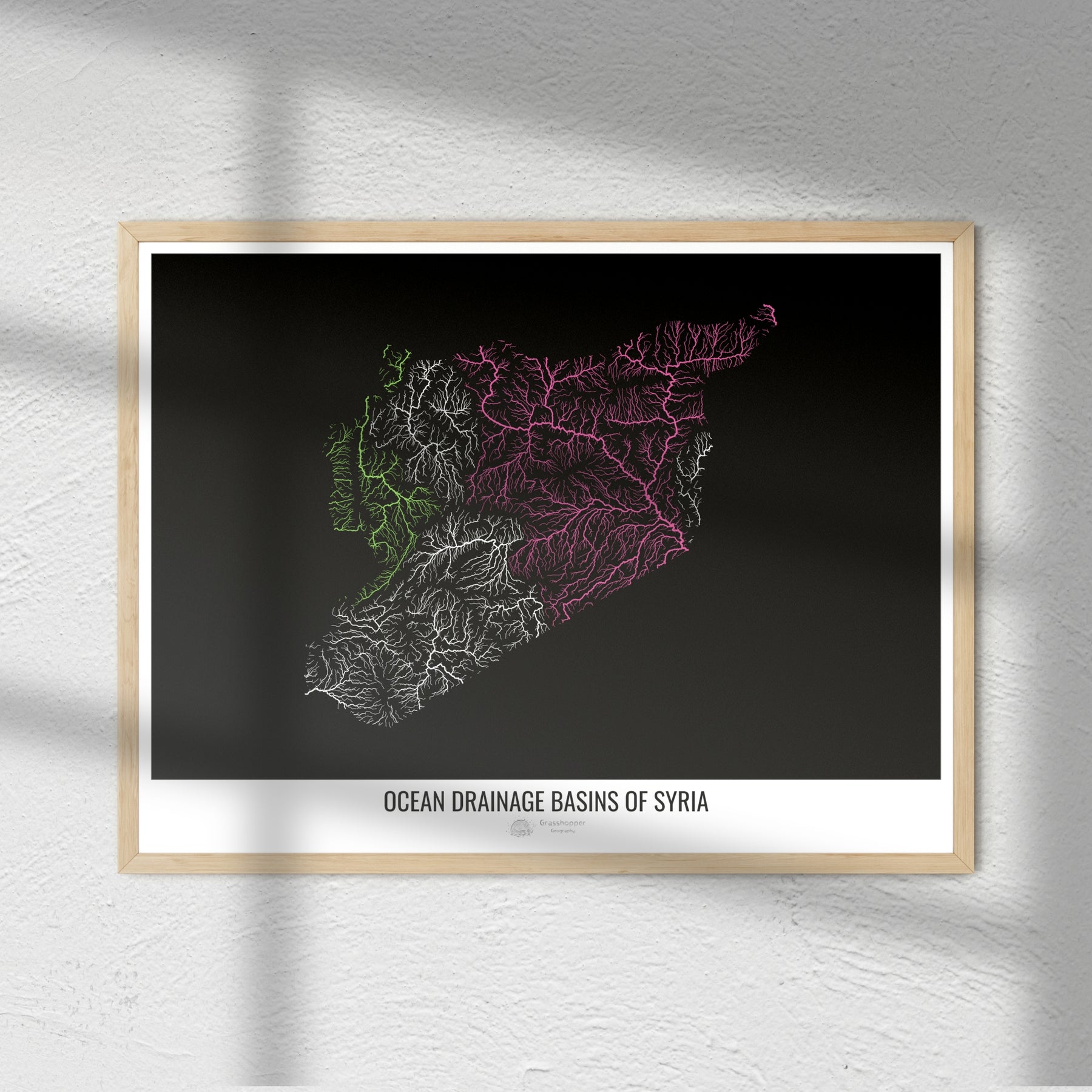 Syria Ocean Drainage Basin Map Black V1 Photo Art Print