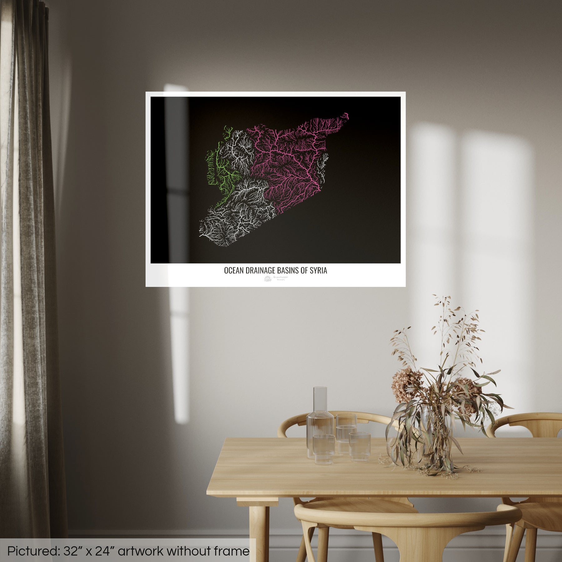 Syria Ocean Drainage Basin Map Black V1 Fine Art Print
