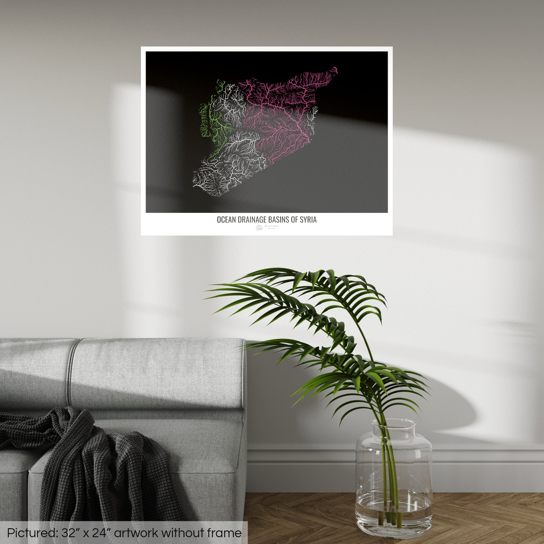 Syria Ocean Drainage Basin Map Black V1 Photo Art Print