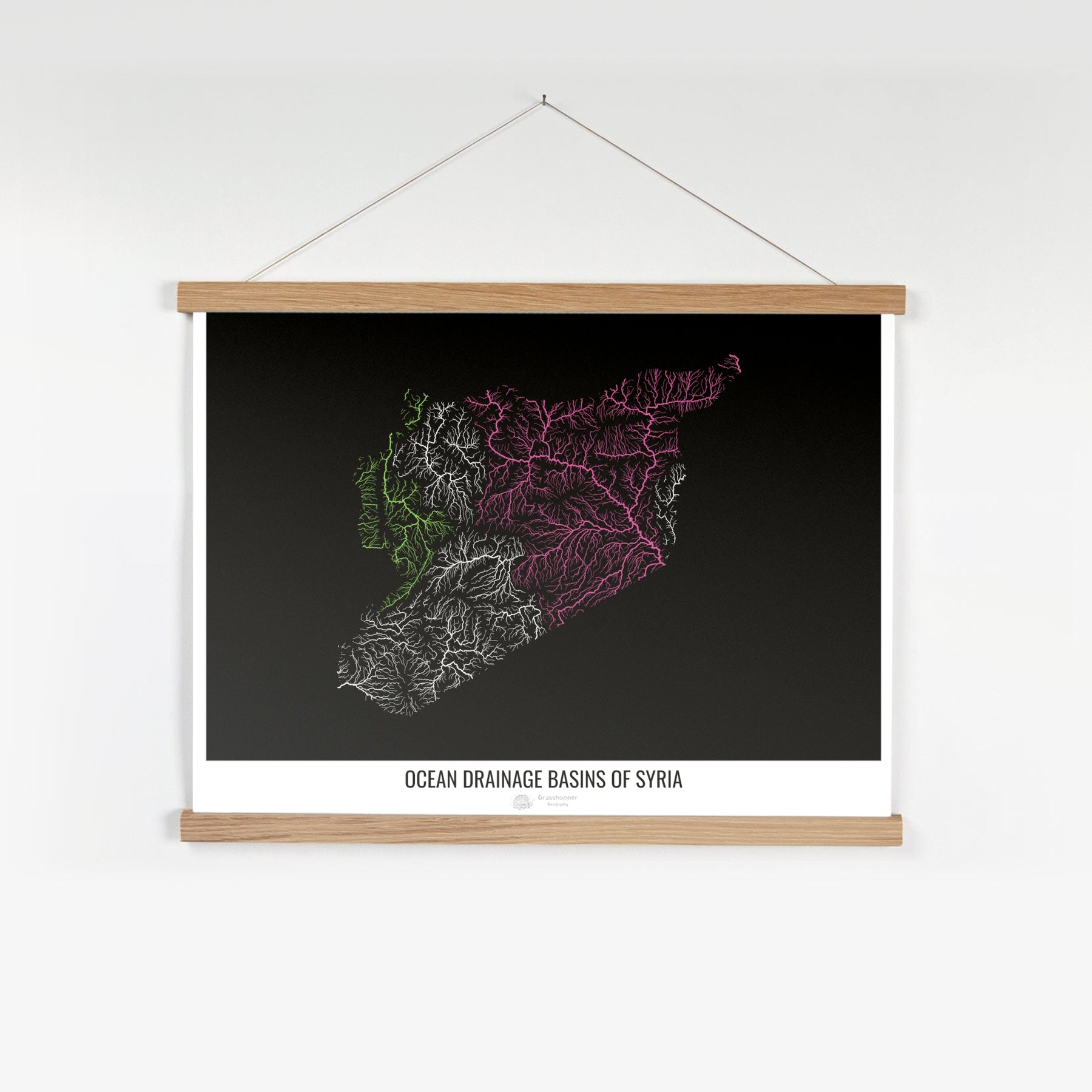 Syria Ocean Drainage Basin Map Black V1 Fine Art Print With Hange